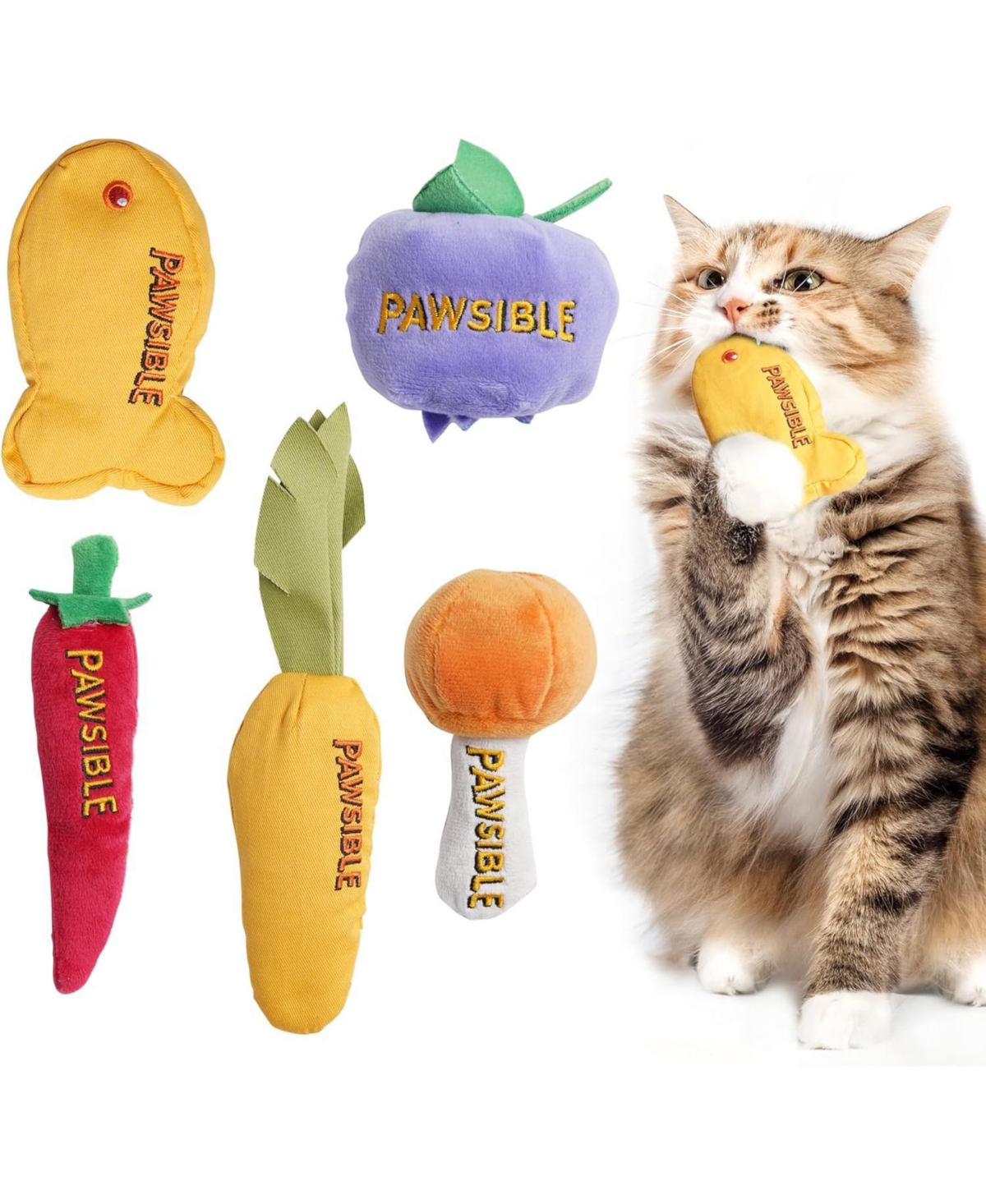 Click here for Pawsible 5 Pack Foodie Cat Toy Set  100 Premium Ca... prices
