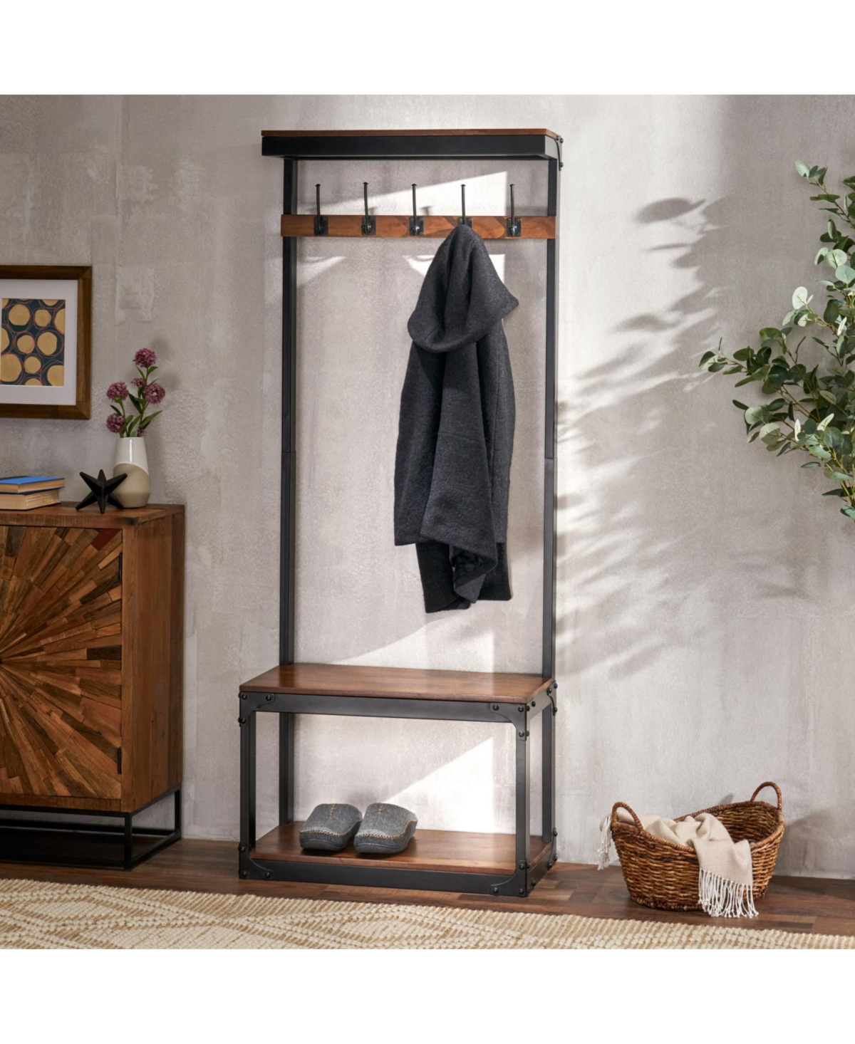 Click here for Streamdale Mango Wood Entryway Coat Rack Bench wit... prices