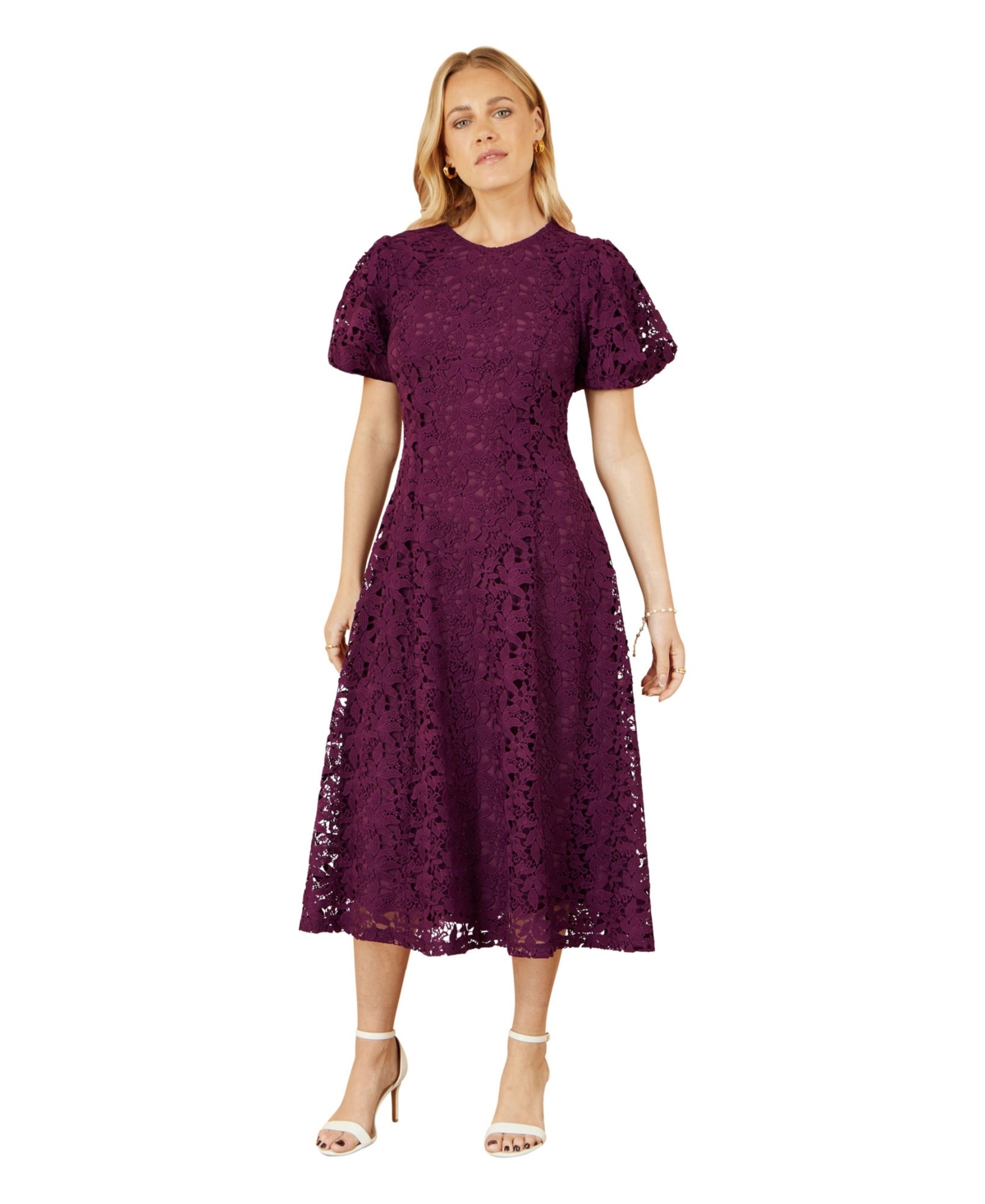 Click here for Yumi Womens Stretch Lace Midi Dress - Burgundy prices