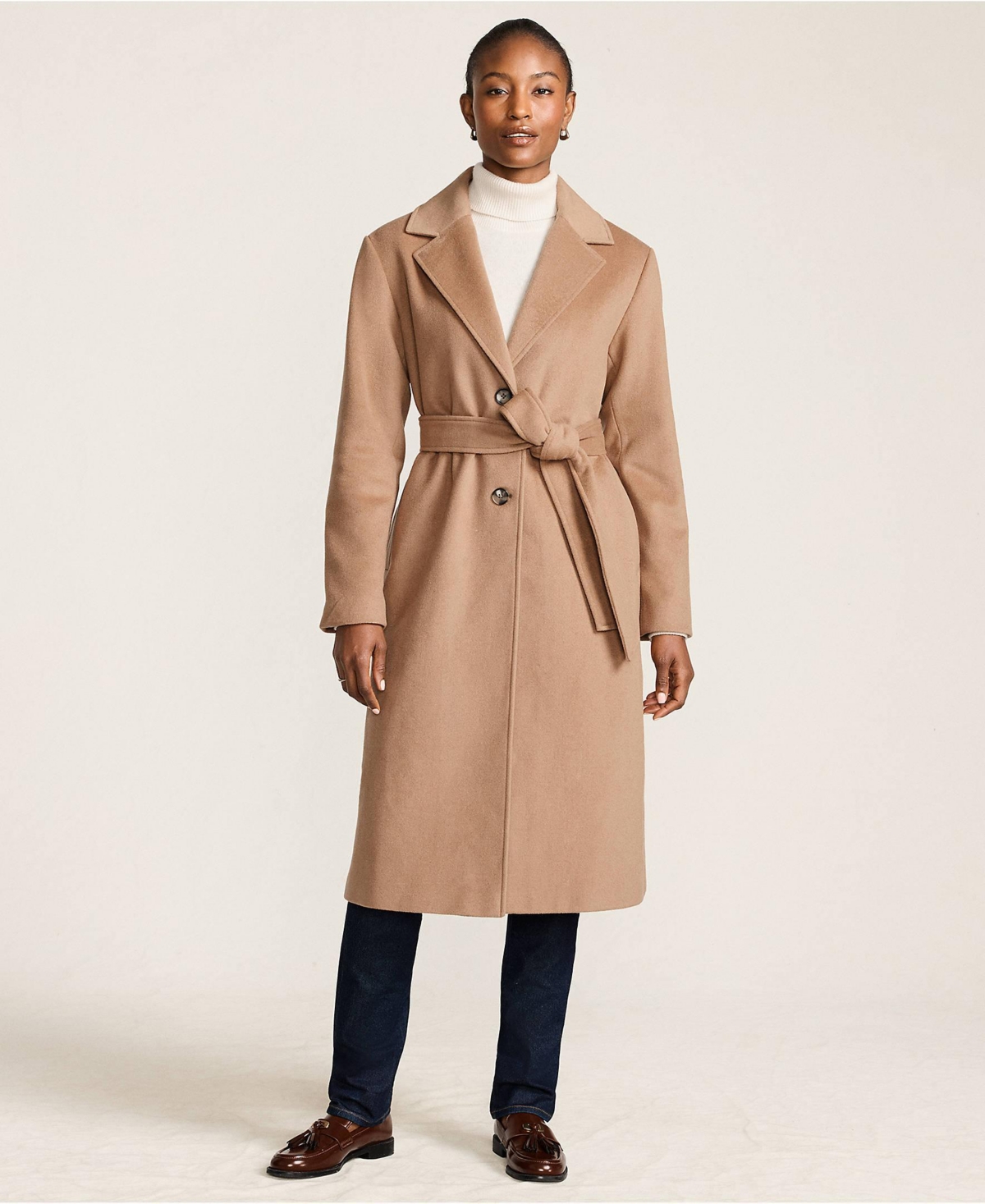 Click here for Lands End Womens Wool Wrap Long Coat - Honey beige prices