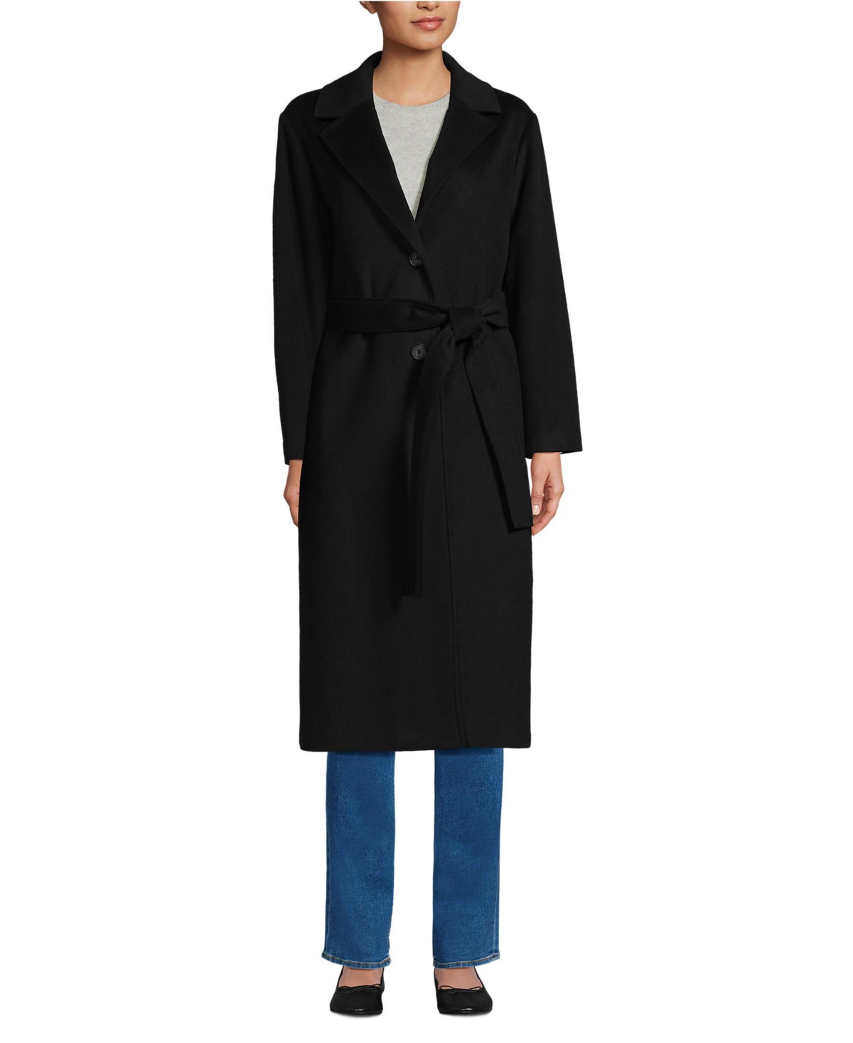 Click here for Lands End Womens Wool Wrap Long Coat - Black prices