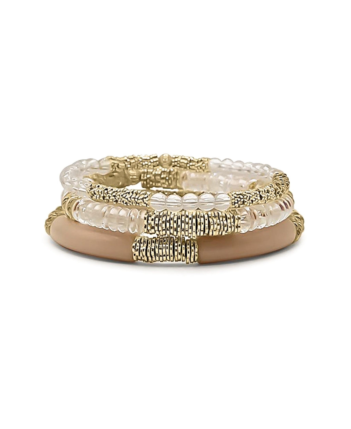 Click here for Glass and Gold Plated Textured Bead Bracelet Stack... prices