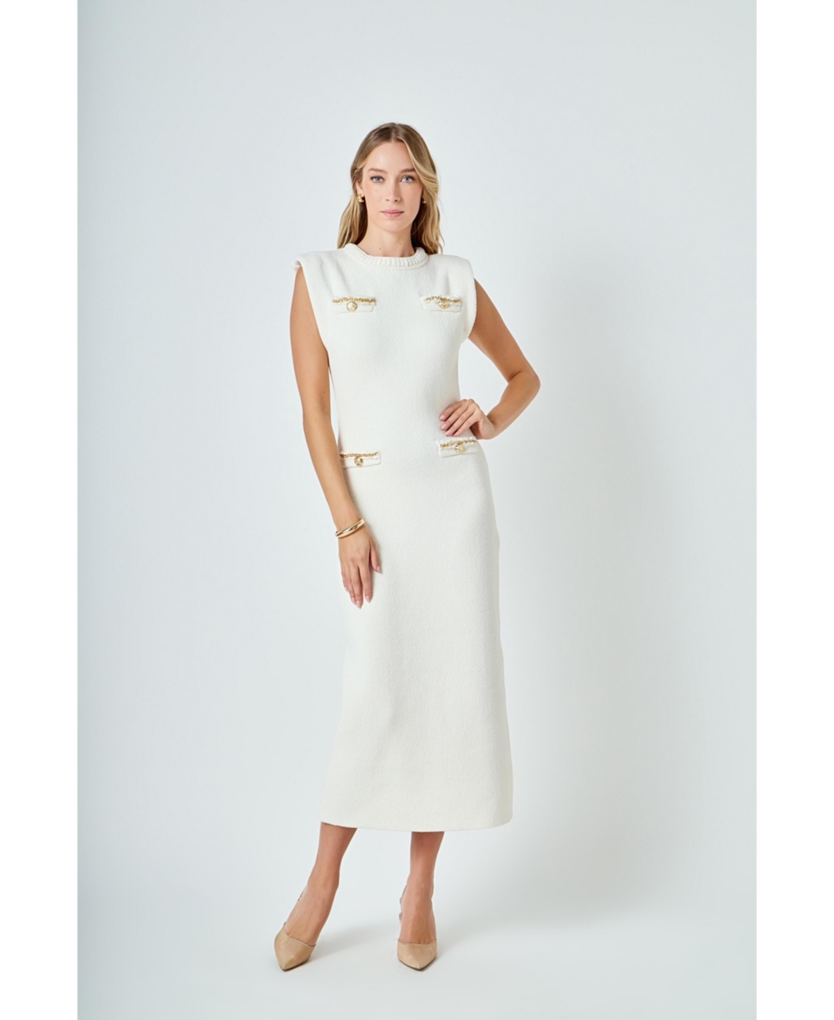 Click here for endless rose Womens Knit Padded Maxi Dress - Cream prices