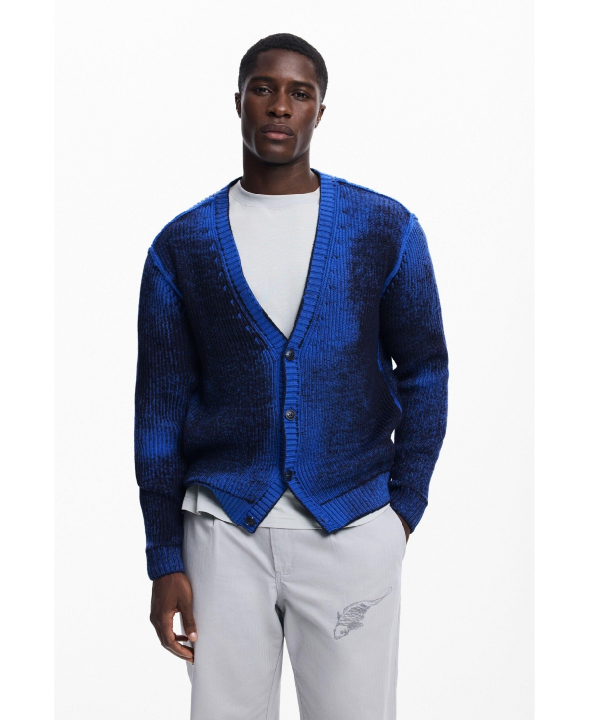 Click here for Desigual Mens Gradient cardigan sweater - Dark blu... prices
