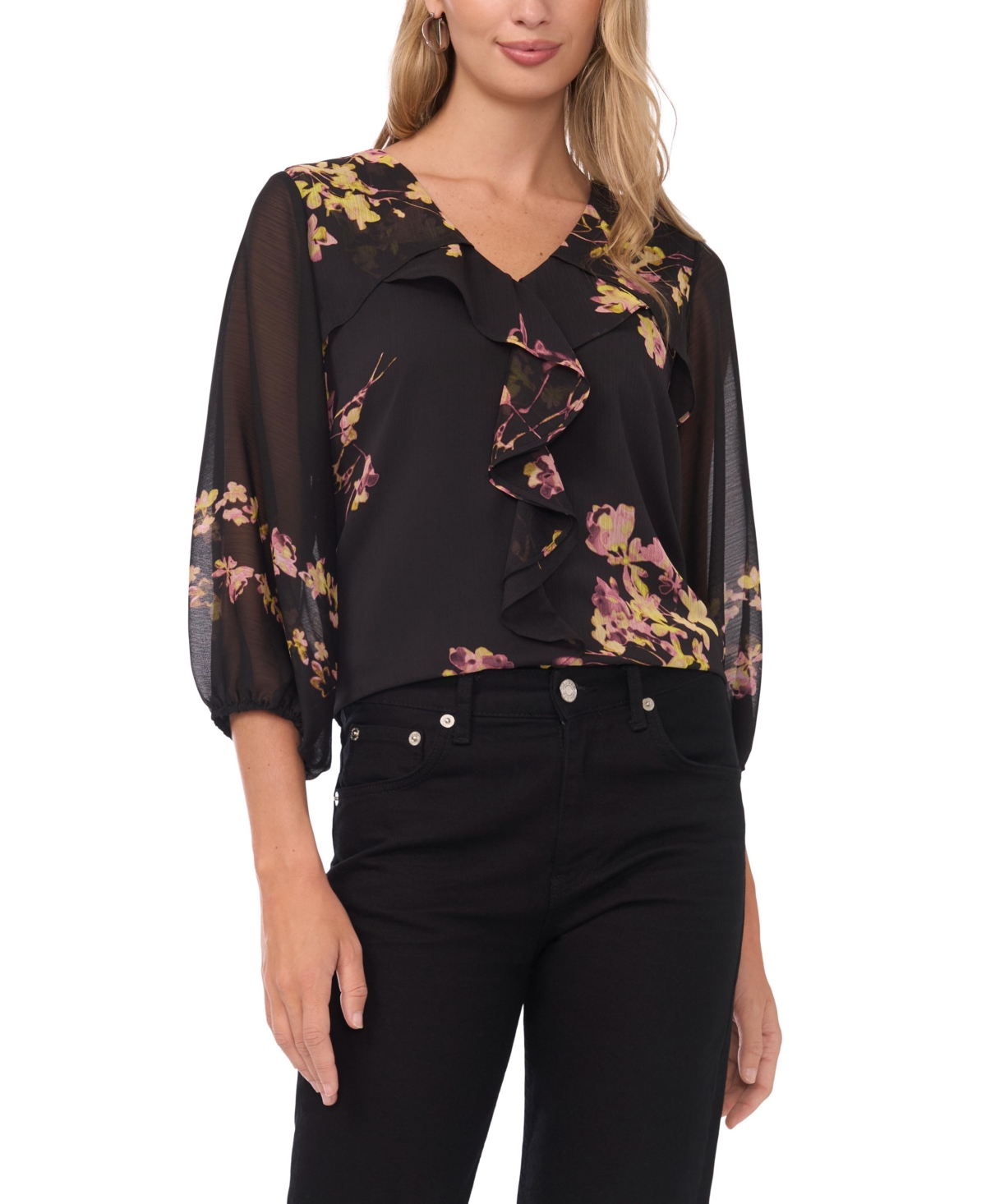 Click here for Vince Camuto Womens 3/4-Sleeves Front Ruffles Top... prices