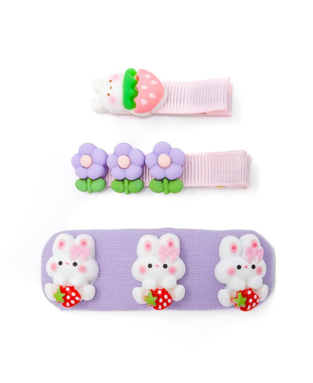 Click here for Puttisu Girls 3pc Hair Clip Set - Bunny Garden Tri... prices