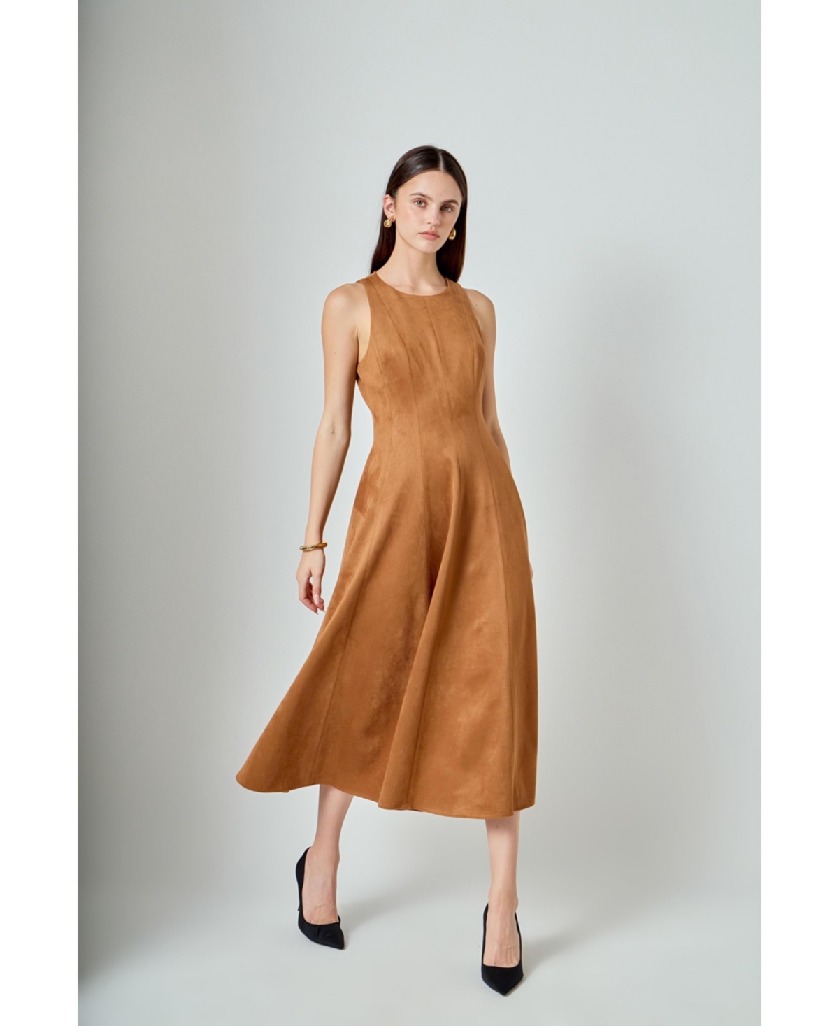 Click here for endless rose Womens Faux Suede Midi Dress - Camel prices