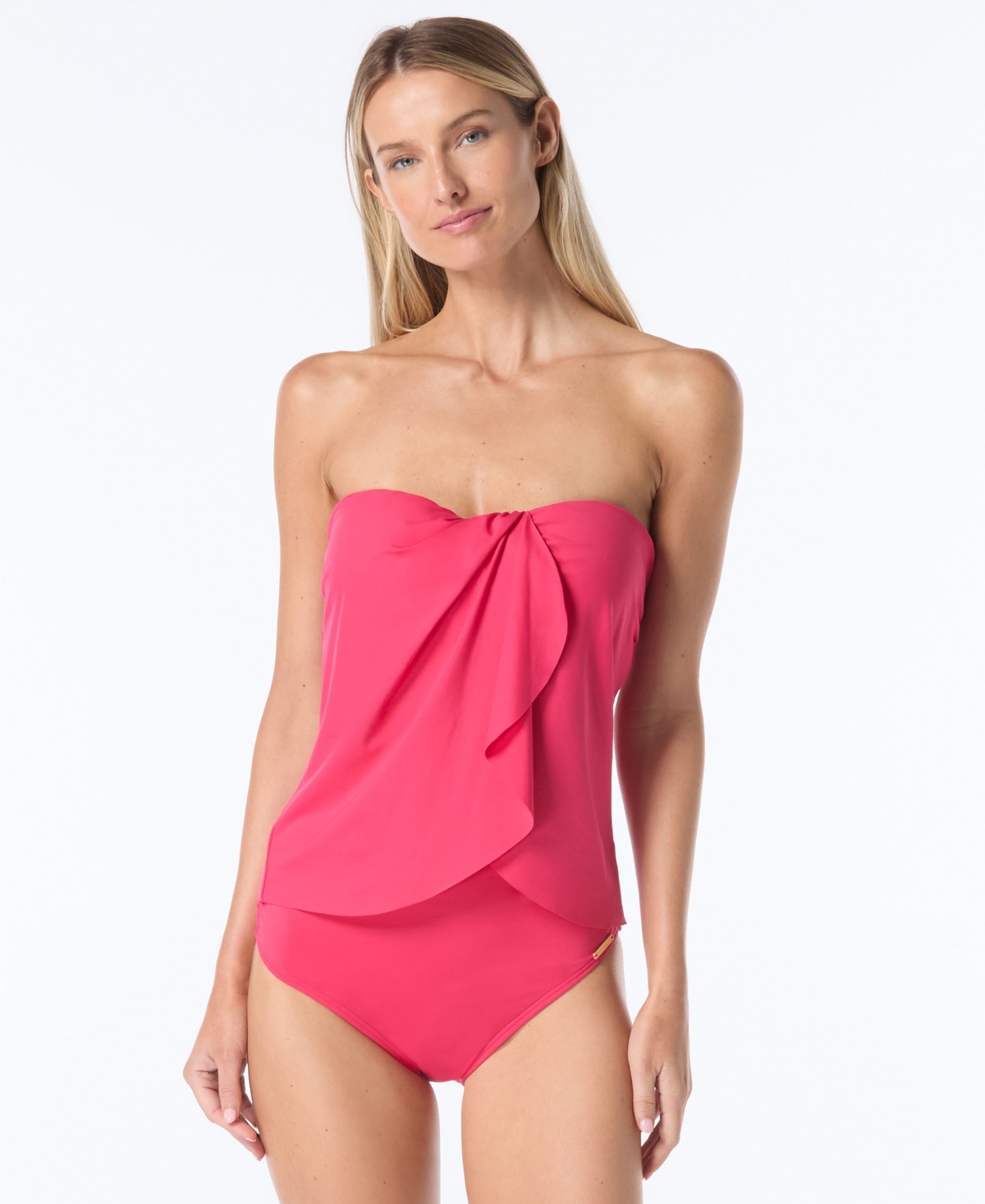 Click here for Vince Camuto Strapless Draped Tankini Top - Gerani... prices