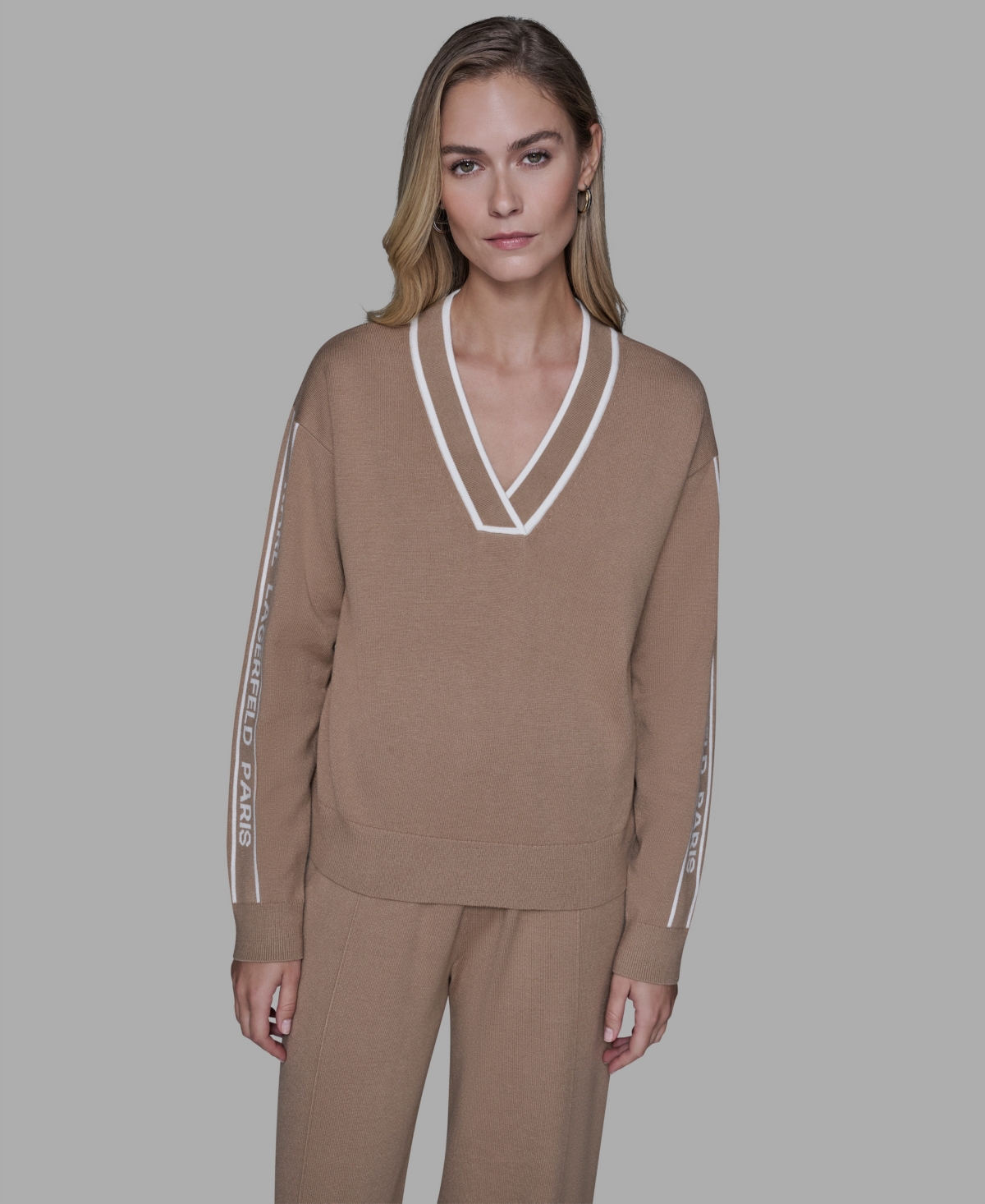 Click here for Karl Lagerfeld Paris Womens Logo Tape V-Neck Sweat... prices