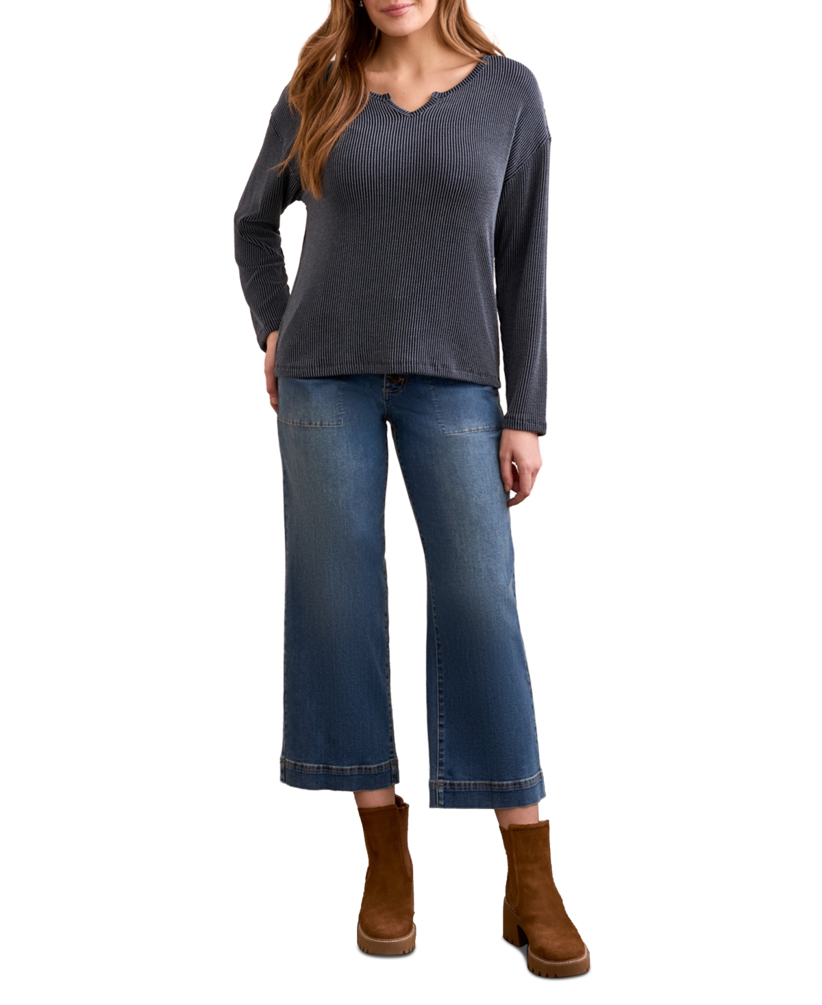Click here for Tribal Womens Long Sleeve Notch Collar Top - Marin... prices