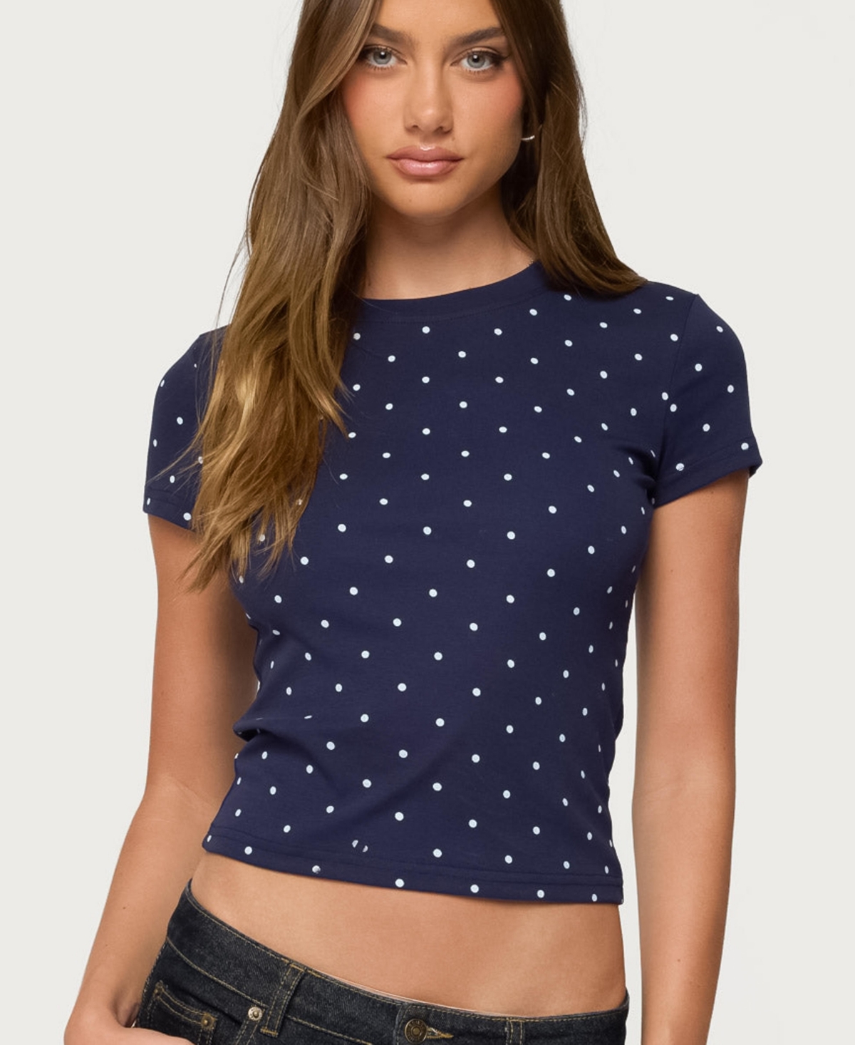 Click here for Edikted Womens Lorenzo Polka Dot T Shirt - Navy prices