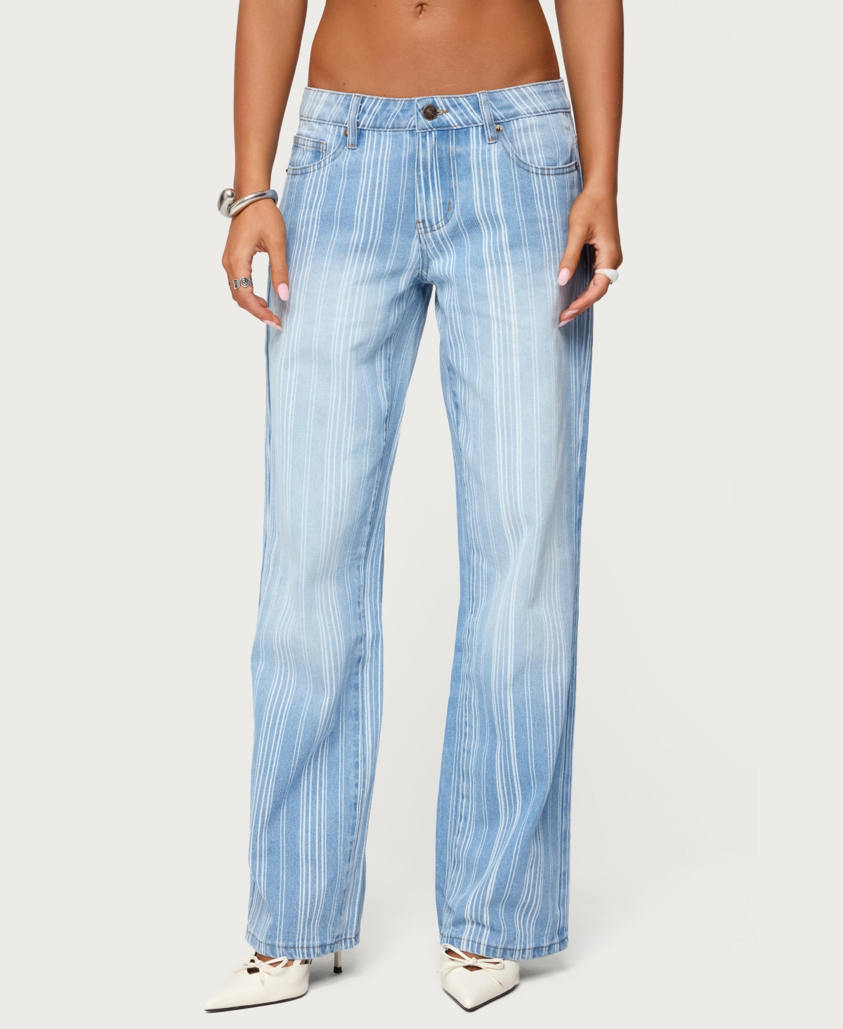 Click here for Edikted Womens Tera Striped Low Rise Jeans - Blue-... prices