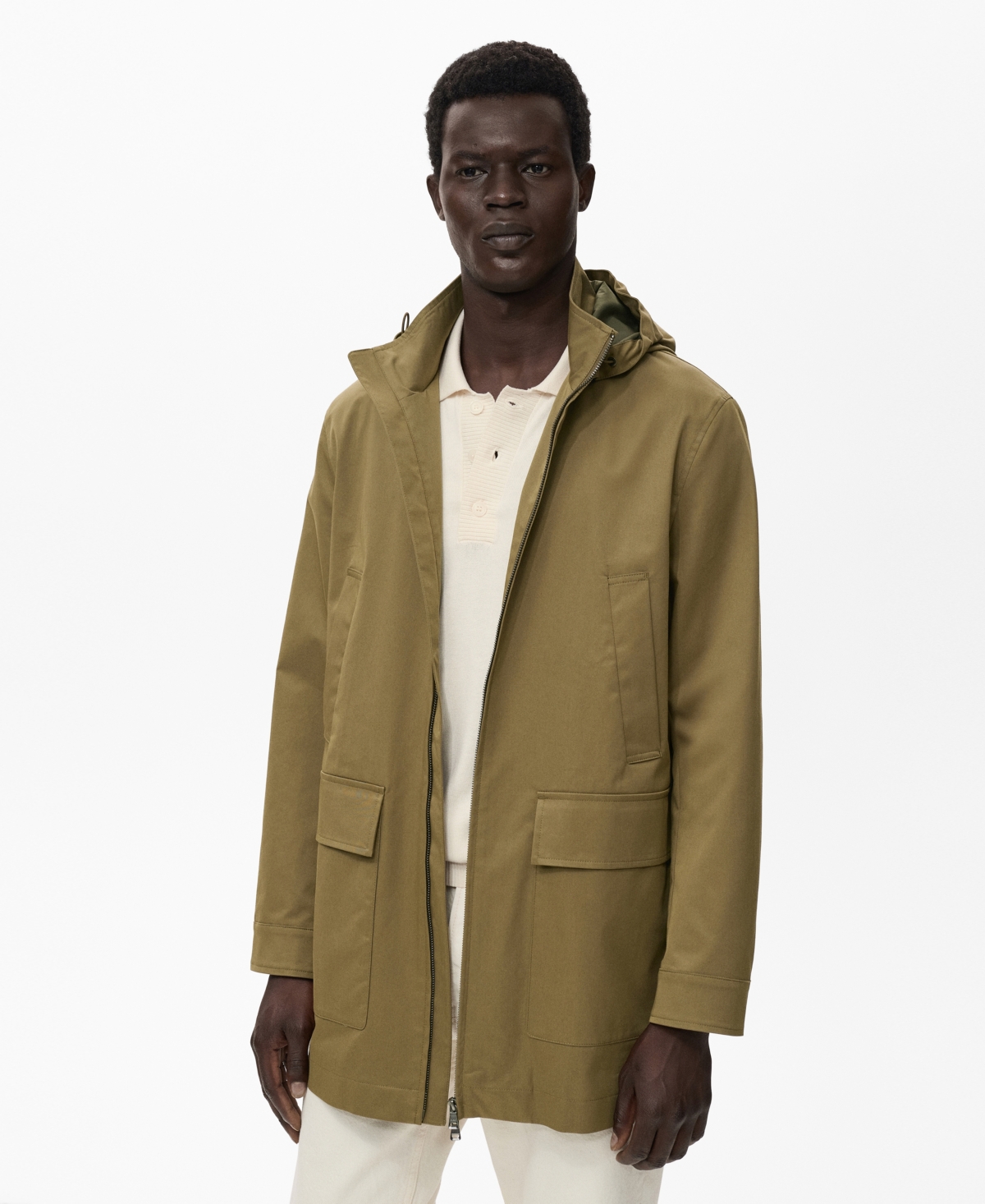 Click here for Mango Mens Water-Repellent Hooded Parka - Khaki prices