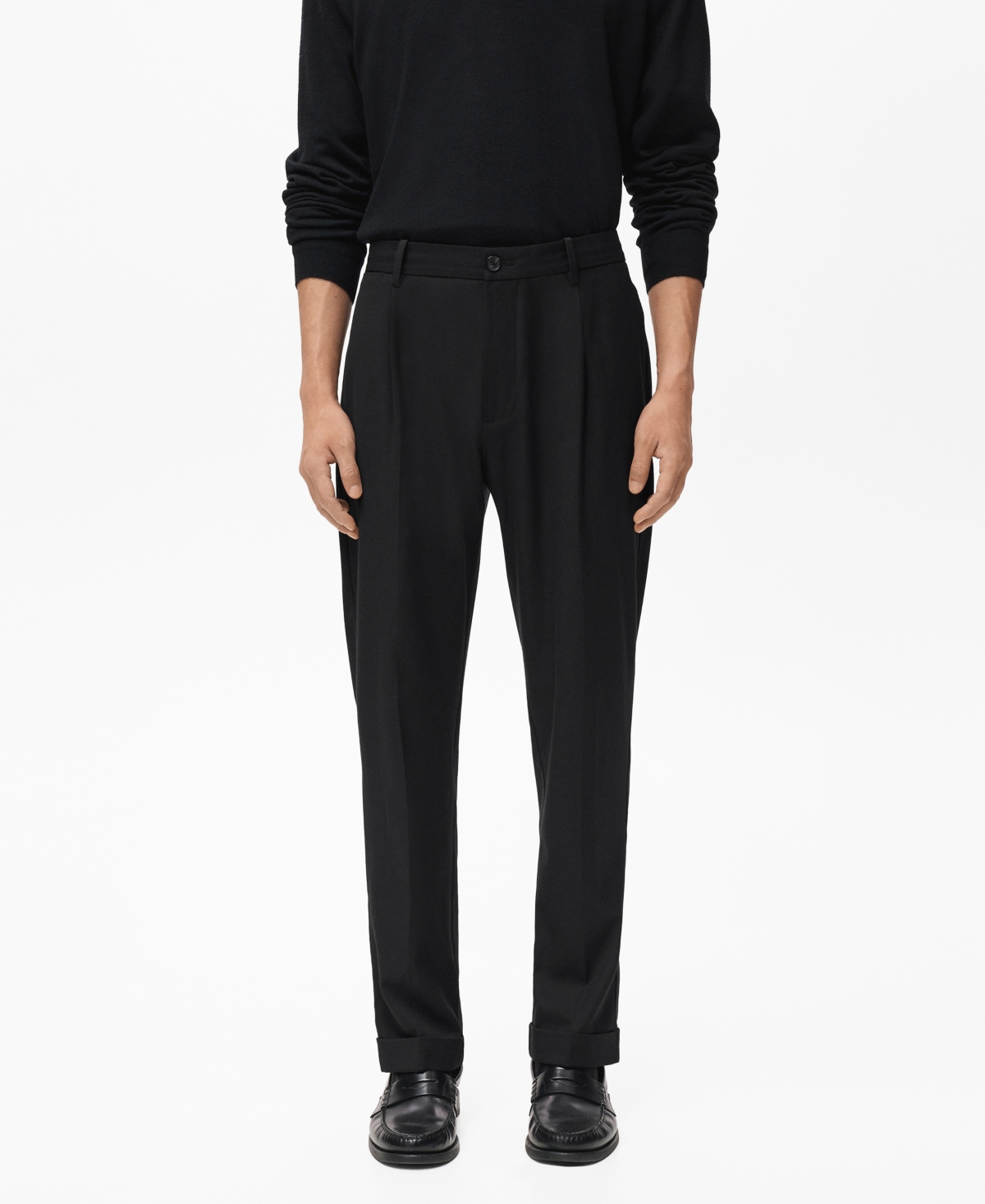 Click here for Mango Mens Regular-Fit Pleated Pants - Black prices