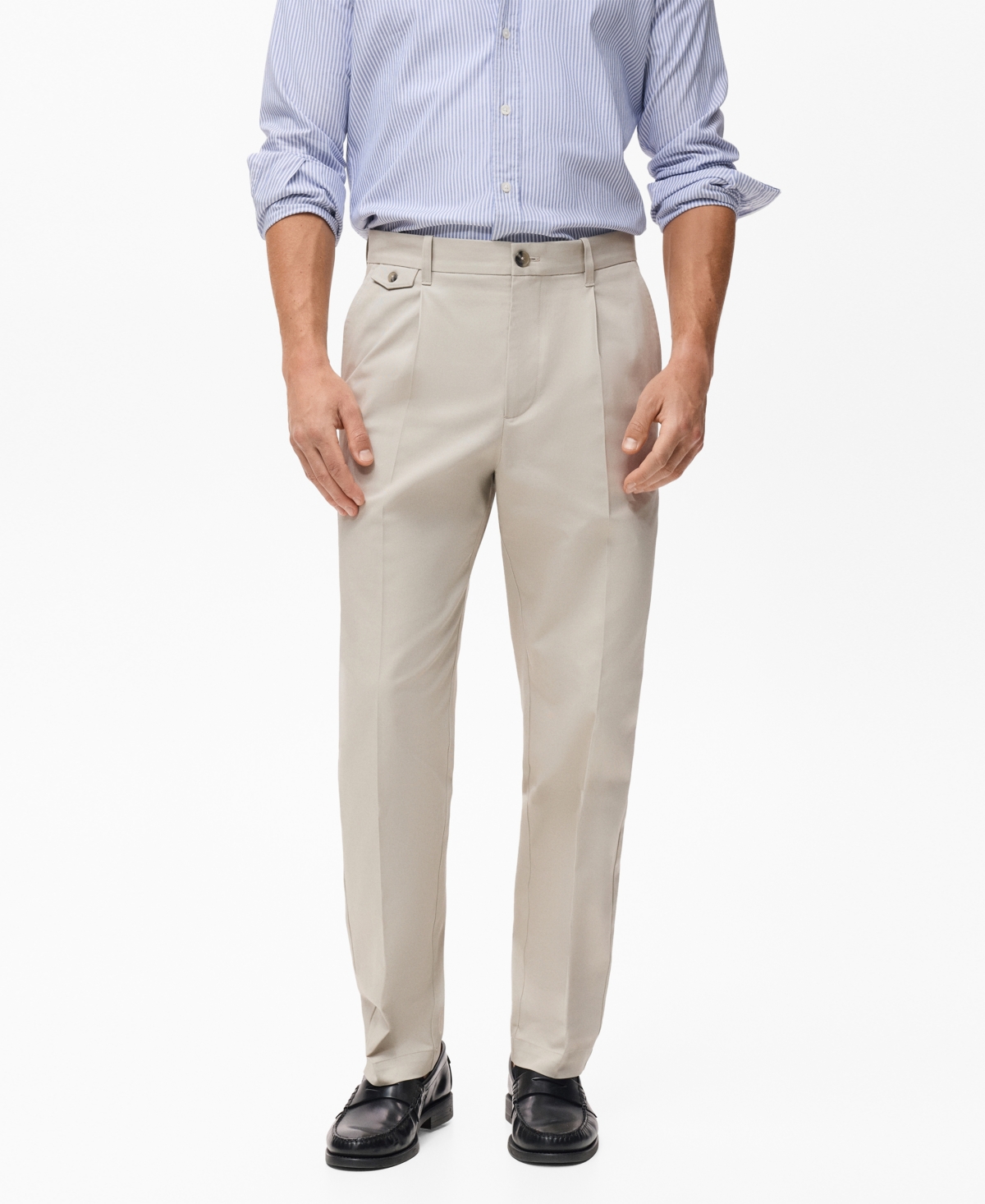 Click here for Mango Mens Regular Fit Pleated Cotton Pants - Sand prices