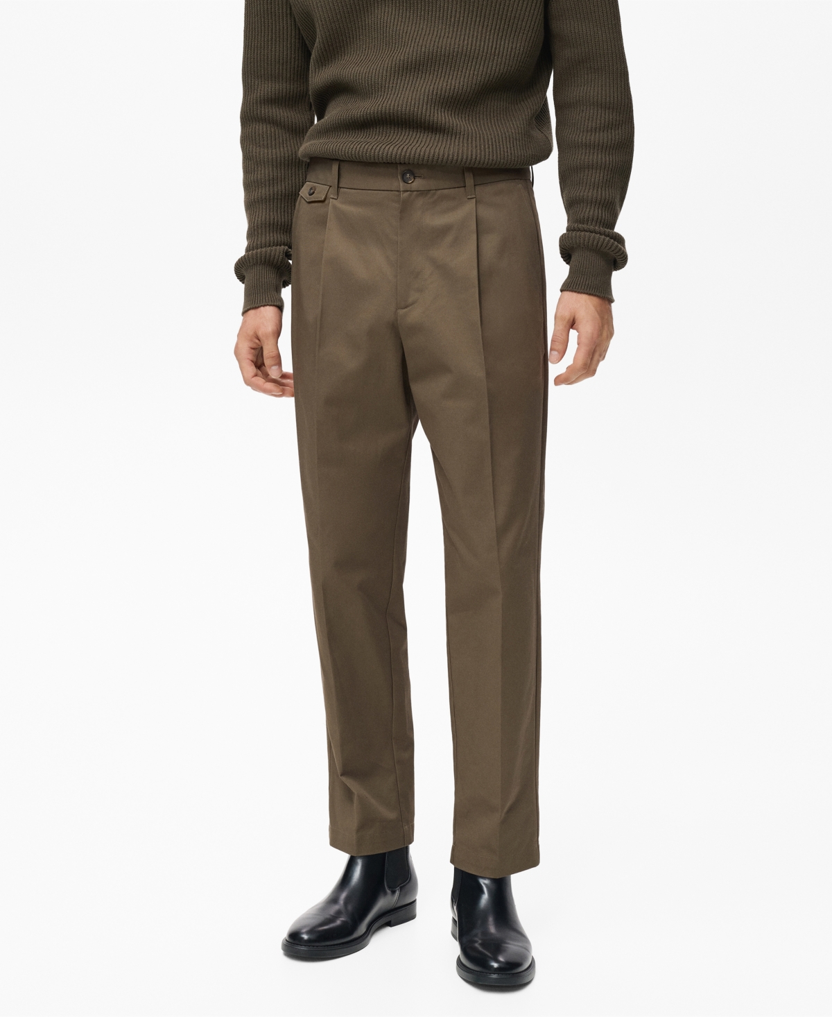 Click here for Mango Mens Regular Fit Pleated Cotton Pants - Brow... prices