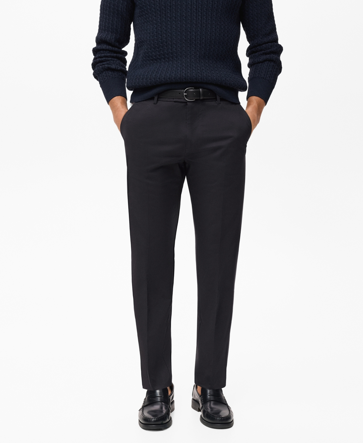 Click here for Mango Mens Regular-Fit Cotton Pants - Black prices