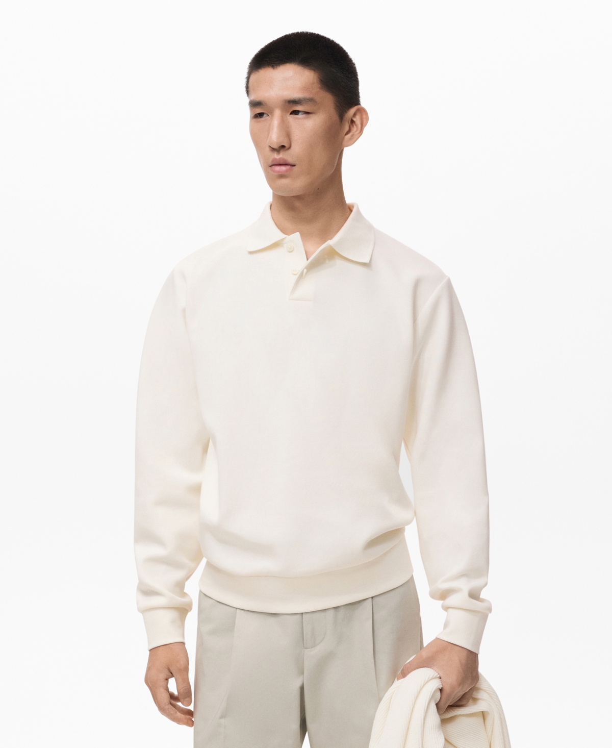 Click here for Mango Mens Regular-Fit Polo Sweatshirt - White prices