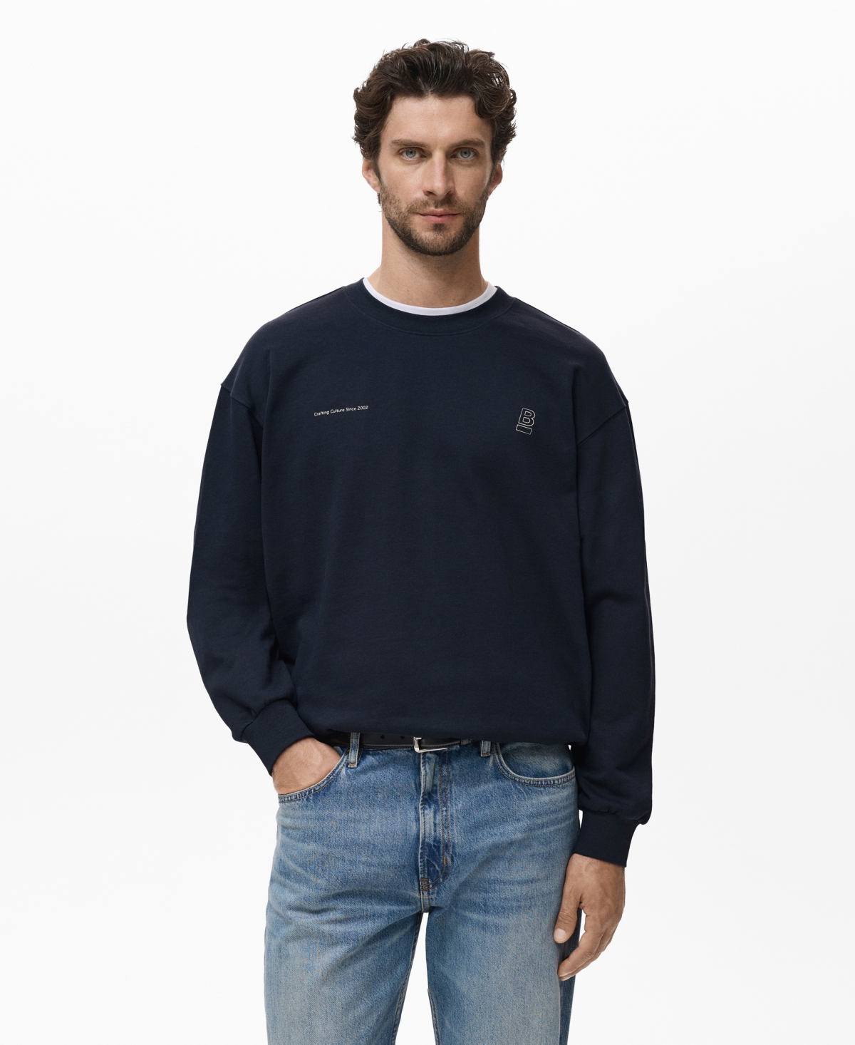 Click here for Mango Mens Cotton Text Sweatshirt - Navy prices