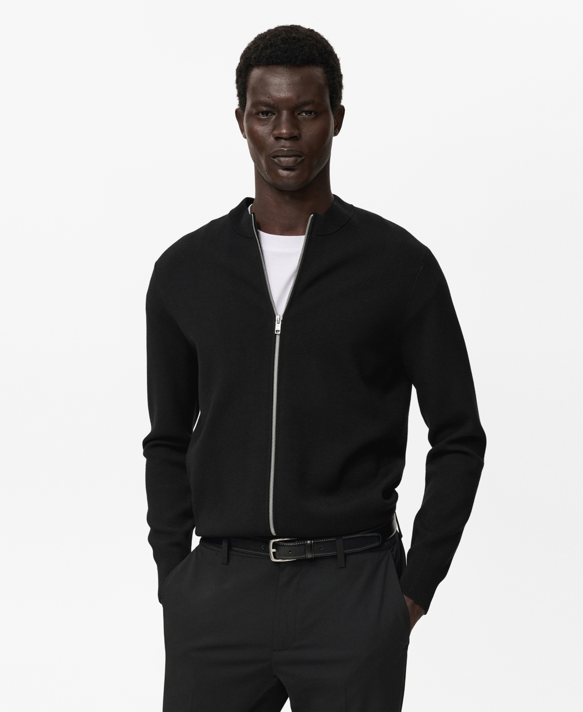 Click here for Mango Mens Zipped Knit Cardigan - Black prices