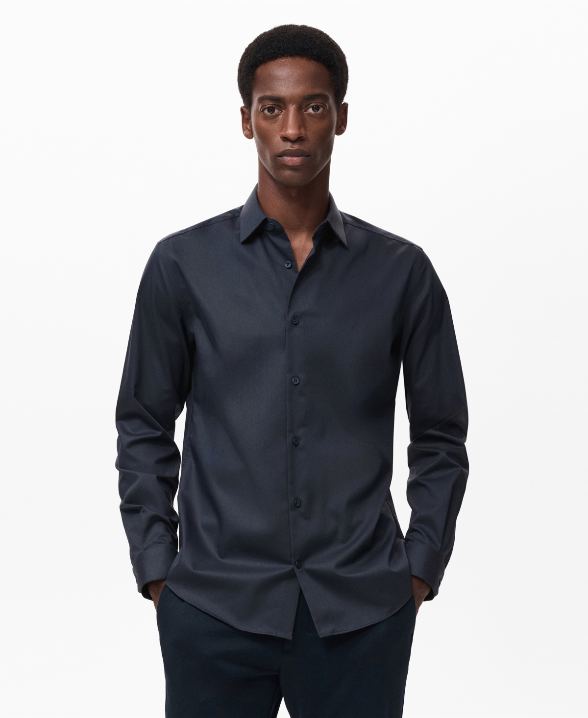 Click here for Mango Mens Comfort Stretch Non-Iron Shirt - Navy prices