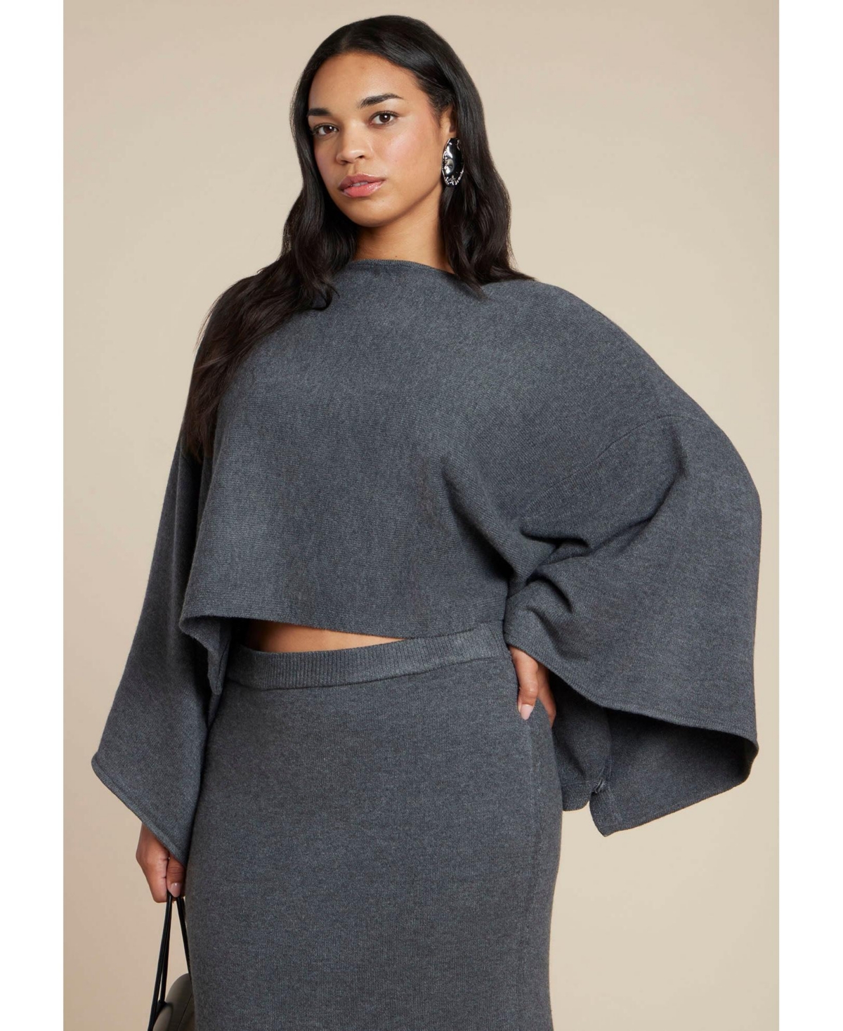 Click here for Eloquii Womens Draped Cropped Sweater - Dark heath... prices