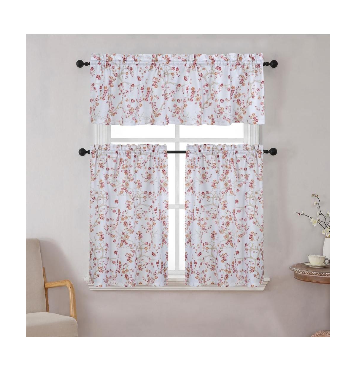 Click here for Kate Aurora Complete 3 Piece Rod Pocket Cherry Blo... prices