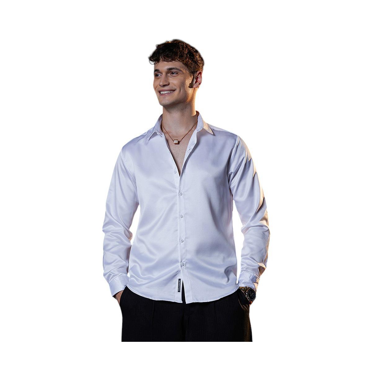 Click here for Campus Sutra Mens Chalk White Satin Lustre Shirt -... prices