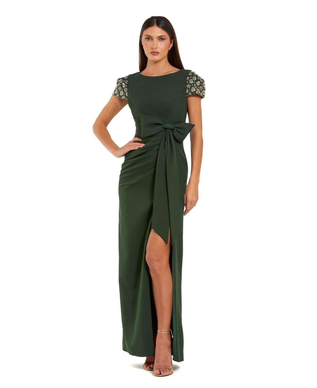 Click here for Mac Duggal Womens Beaded Cap Sleeve Crepe Gown Wit... prices