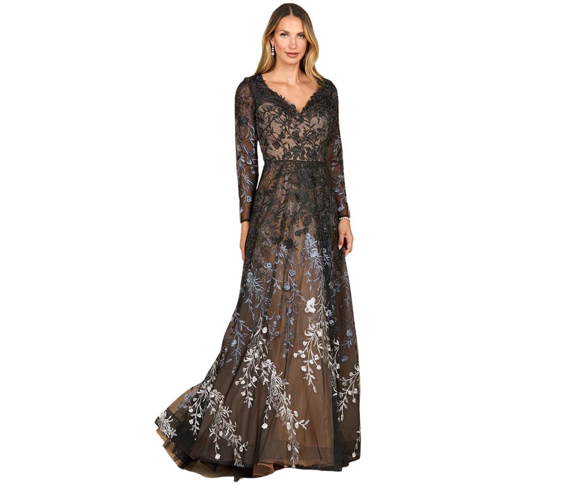 Click here for Lara Womens Long Sleeve V-Neck Ombre Lace Gown - B... prices