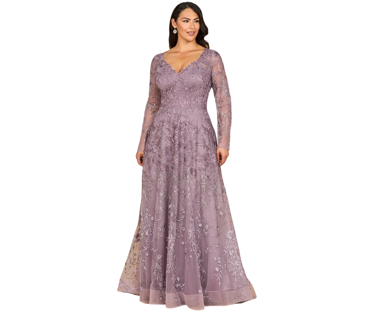 Click here for Lara Womens Long Sleeve V-Neck Ombre Lace Gown - H... prices