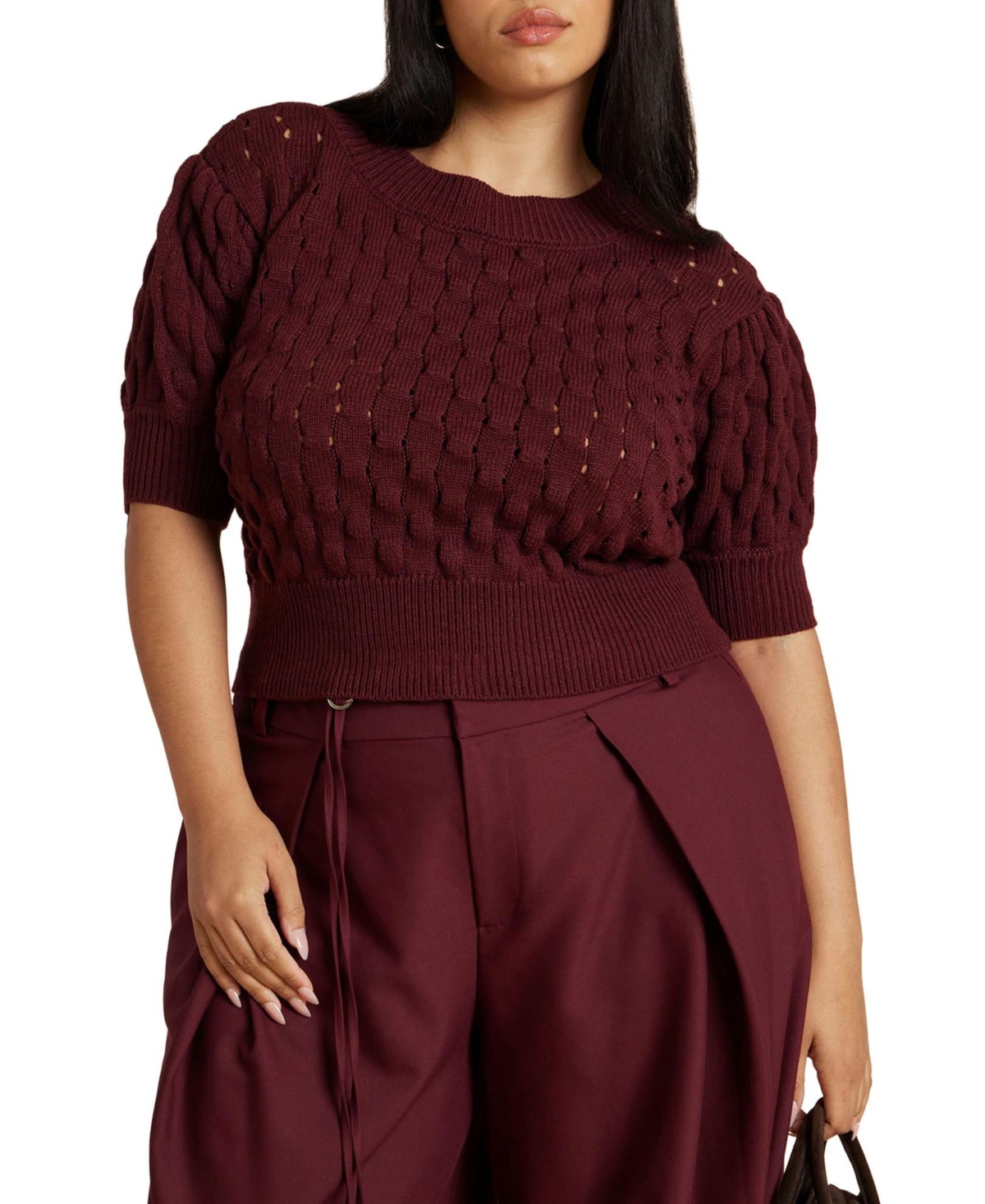 Click here for Eloquii Womens Bubble Stitch Sweater - Tawny port prices