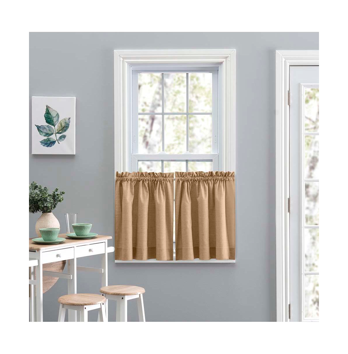 Ellis Lisa Solid Color Poly Cotton Add Touch of Color to Room 1.5" Rod Pocket Duck Fabric Tailored Tiers Tan - Tan