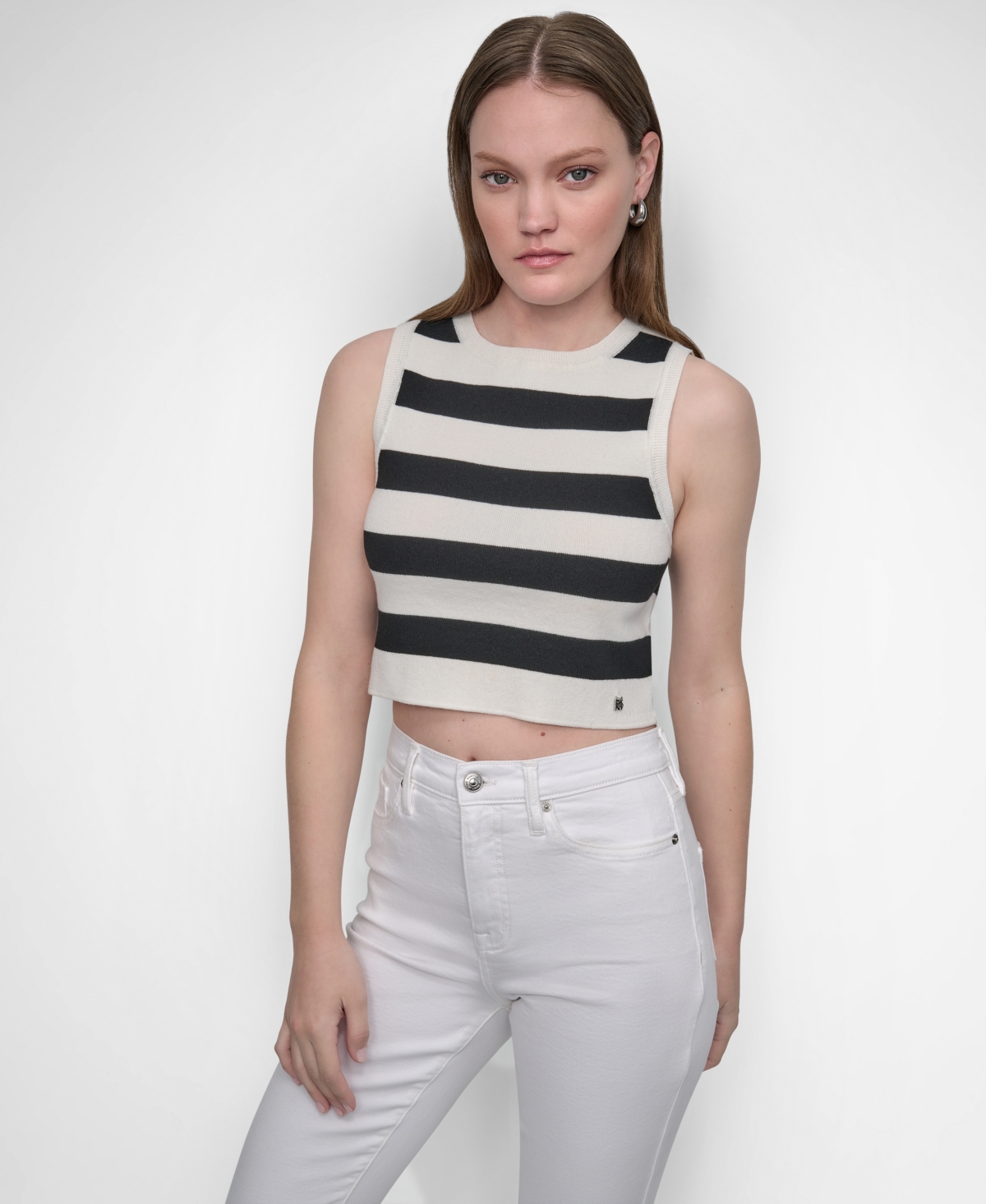 Click here for Dkny Jeans Womens Cropped Sleeveless Sweater - Egg... prices