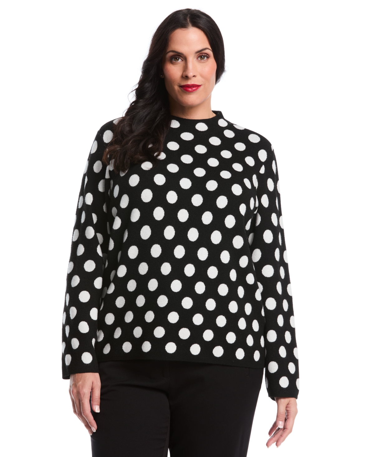 Click here for Rafaella Womens Plus Size Dot Print Mock Neck Long... prices