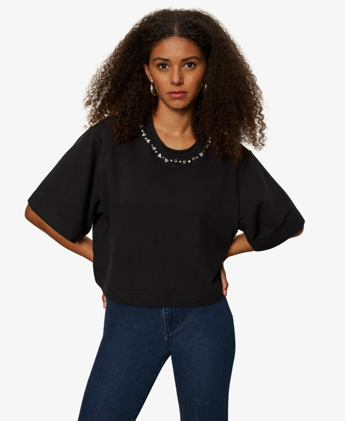 Click here for Sanctuary Womens Embellished Semi Crop Short-Sleev... prices