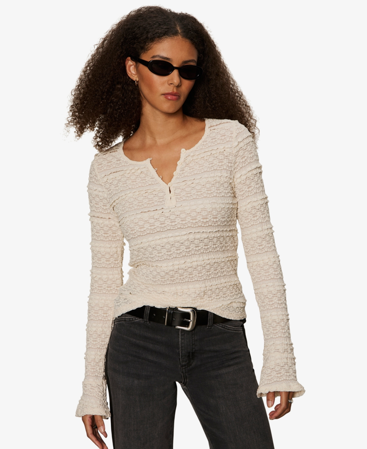 Click here for Sanctuary Womens Lovely Lace Button Front Top - Vi... prices