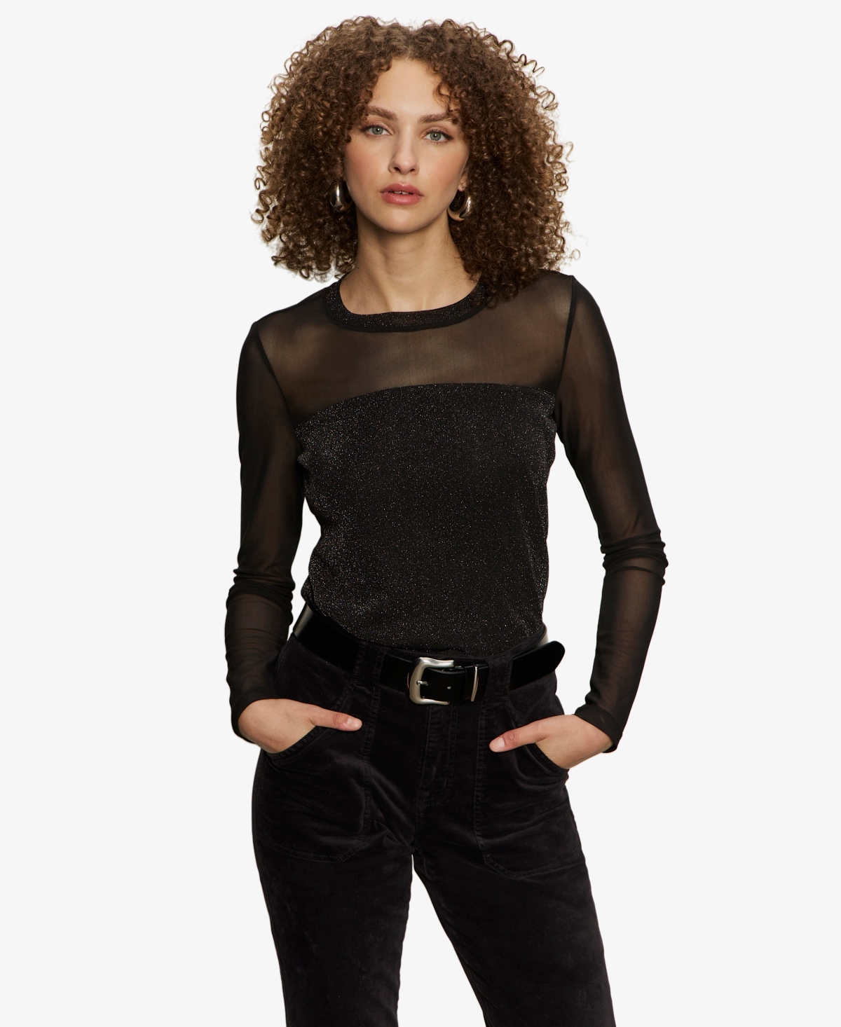 Click here for Sanctuary Womens Sparkle Mesh Long-Sleeve Top - Bl... prices