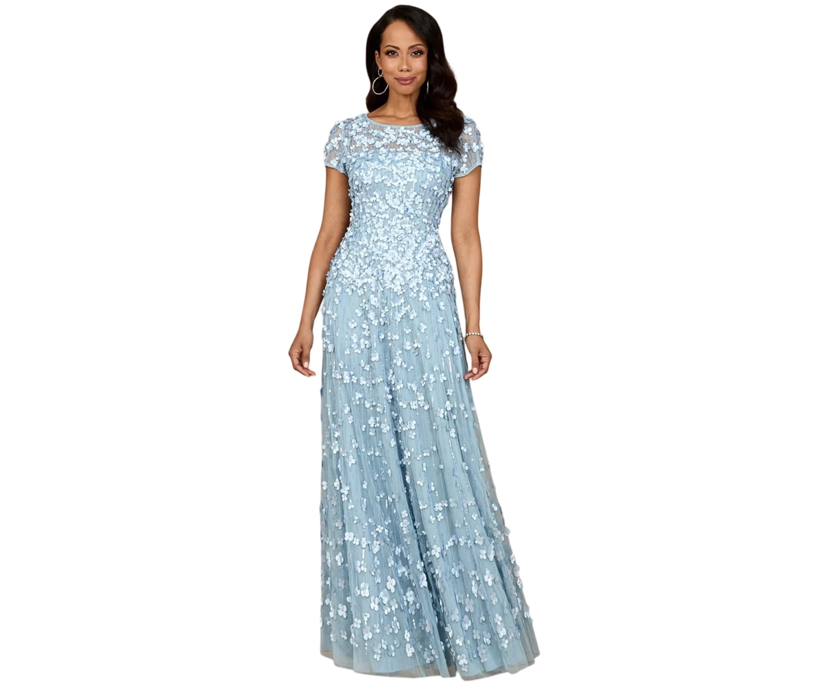 Click here for Lara Womens 3D floral embellished cap sleeve gown... prices