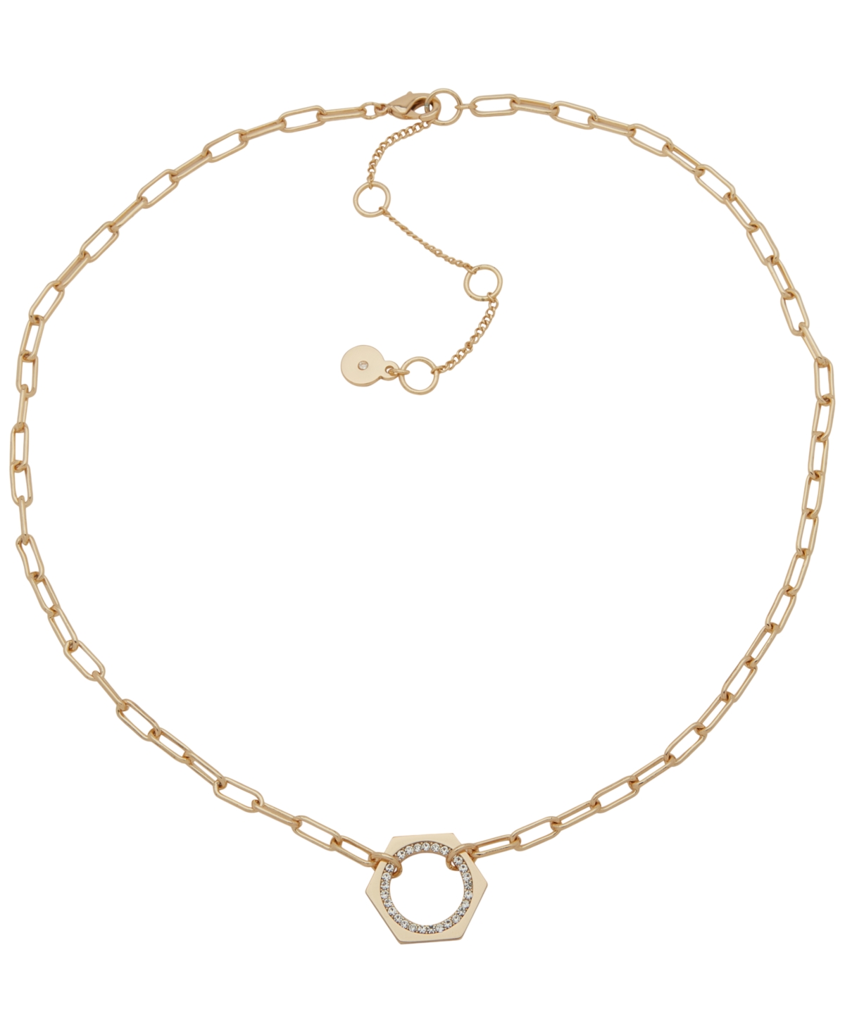 Click here for Dkny Glass Crystal Stone Pave Hex Pendant Necklace... prices