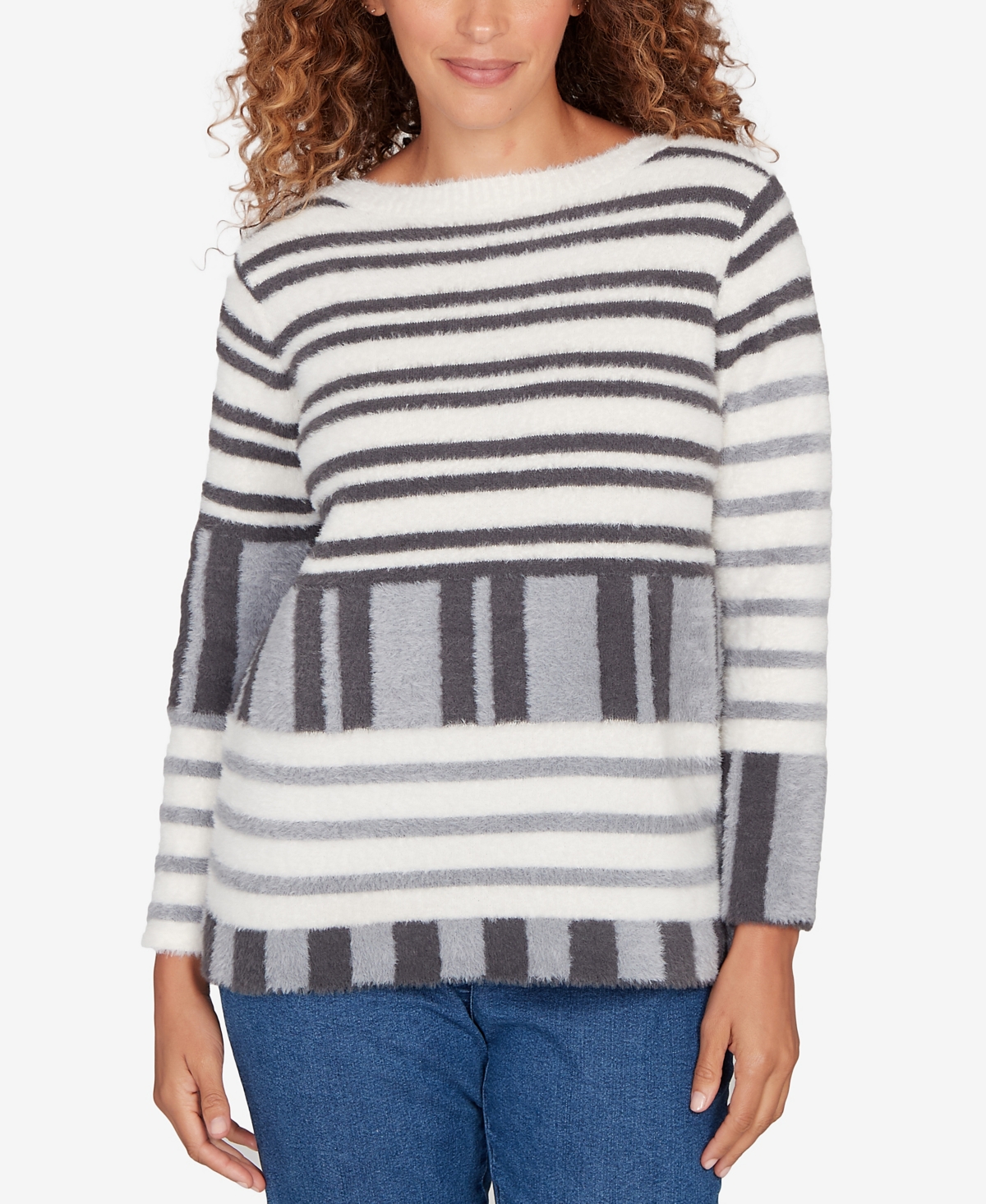 Click here for Ruby Rd. Petite Striped Feather Eyelash Pullover S... prices