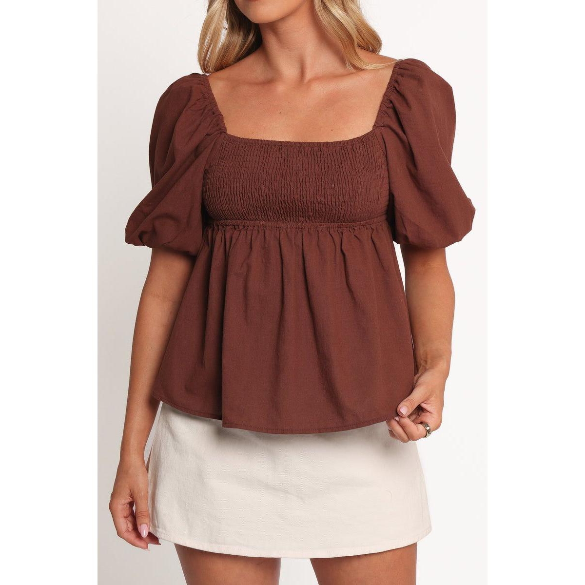 Click here for Petal and Pup Womens Jemima Puff Sleeve Top - Choc... prices