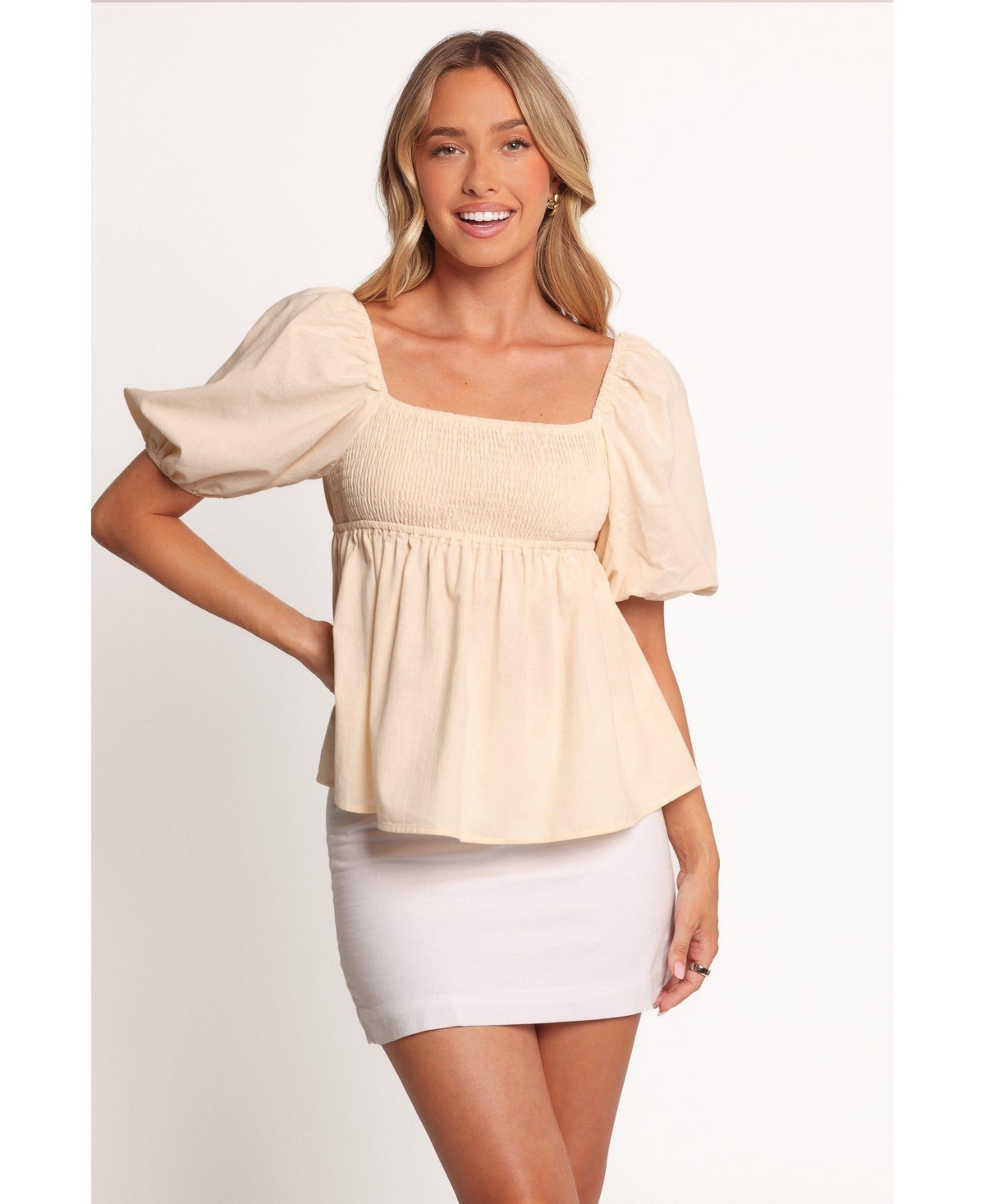 Click here for Petal and Pup Womens Jemima Puff Sleeve Top - Beig... prices
