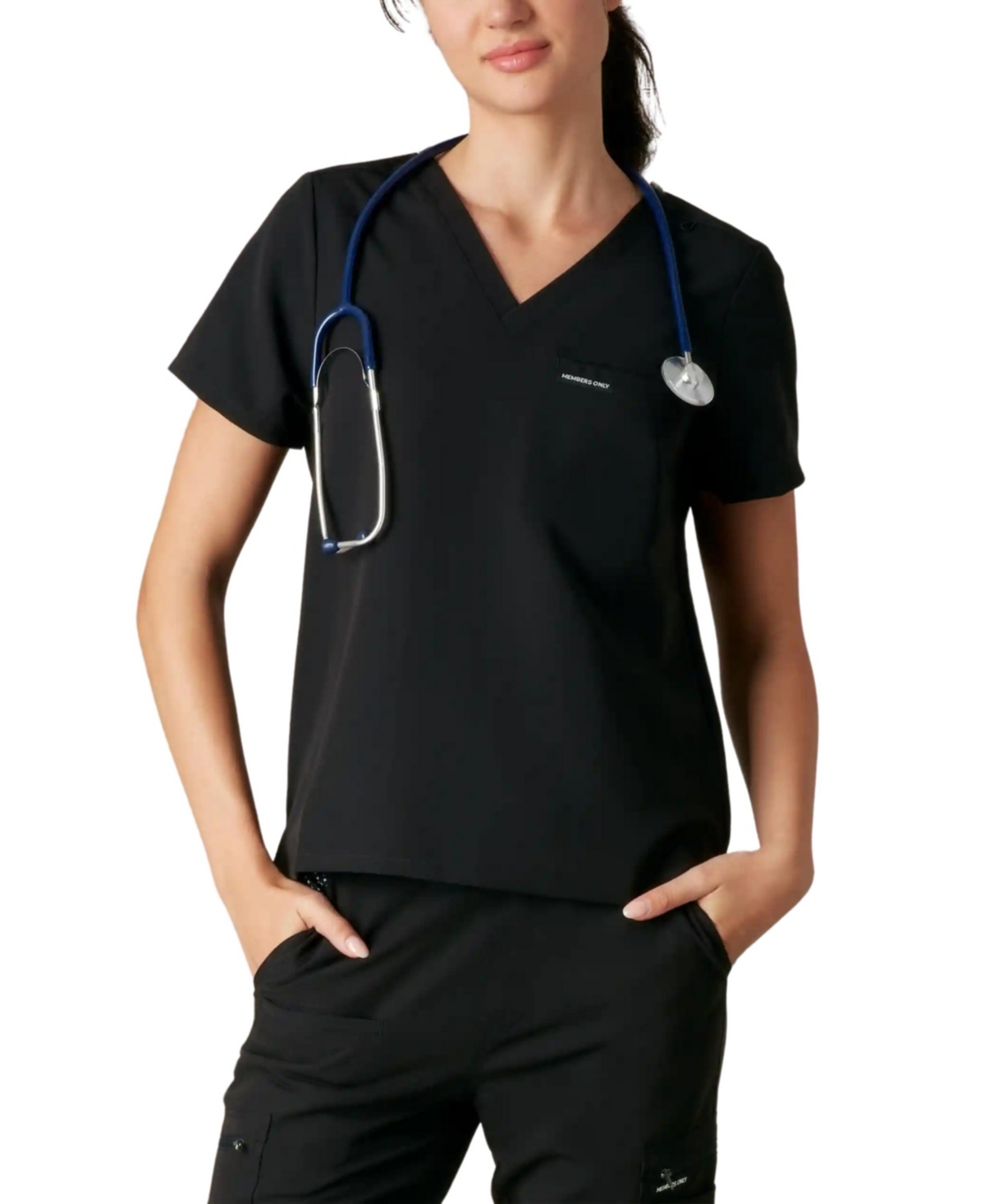 Click here for Members Only Womens Bari 1-Pocket Scrub Top - Blac... prices