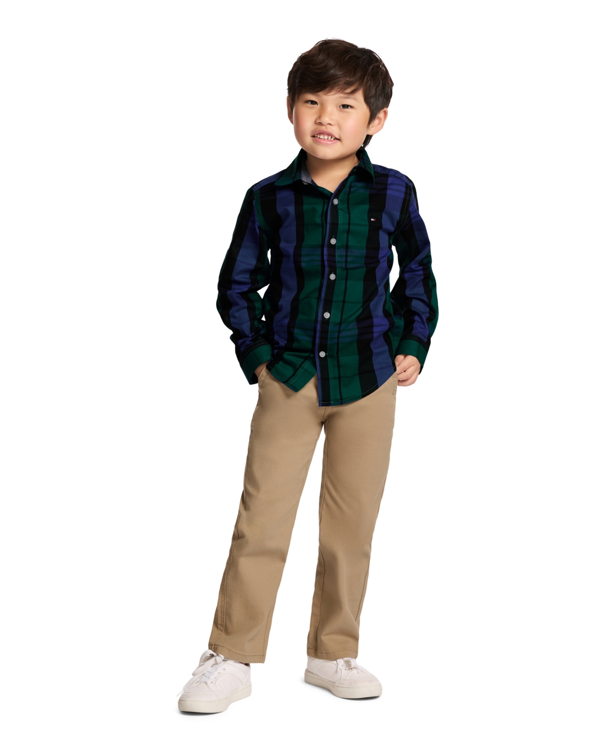 Click here for Tommy Hilfiger Boys 2T-7 Plaid Long Sleeve Shirt -... prices