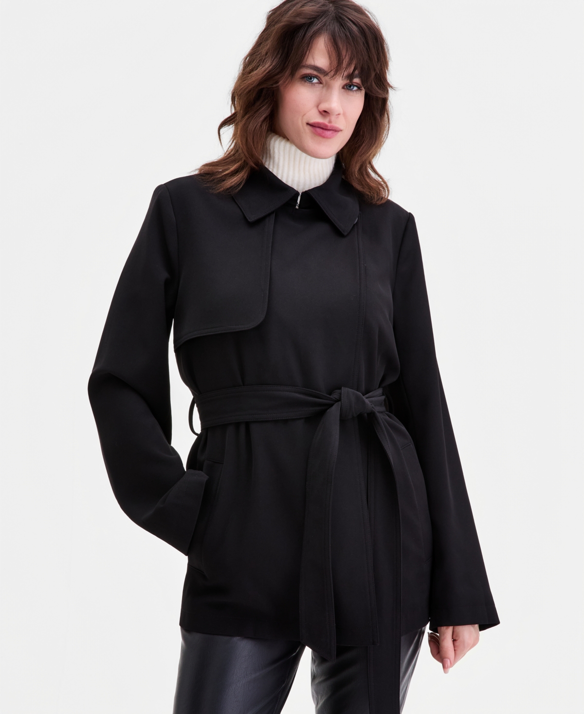 Click here for Calvin Klein Womens Short Belted Crepe Trench Coat... prices
