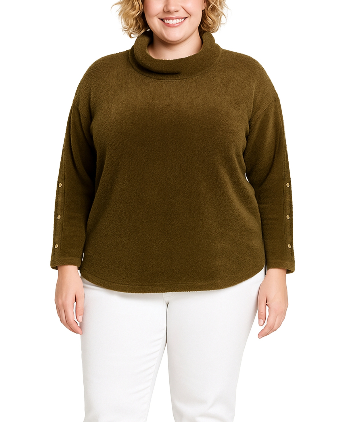 Click here for Coin 1804 Plus Size Cozy Rib Cowl Neck Top - Khaki prices