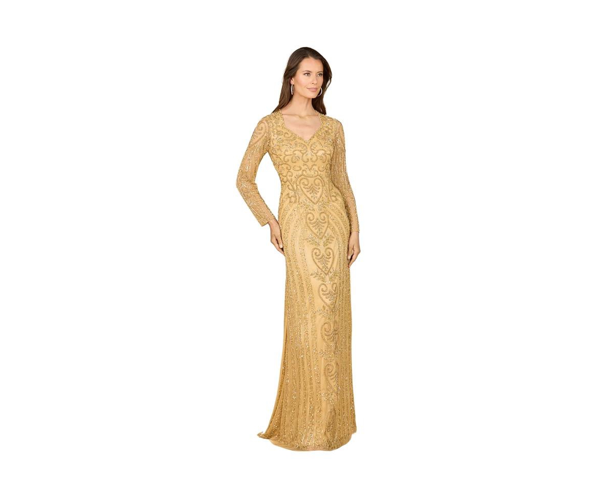 Click here for Lara Womens V Neck Beaded Long Sleeve Dress - Gold prices