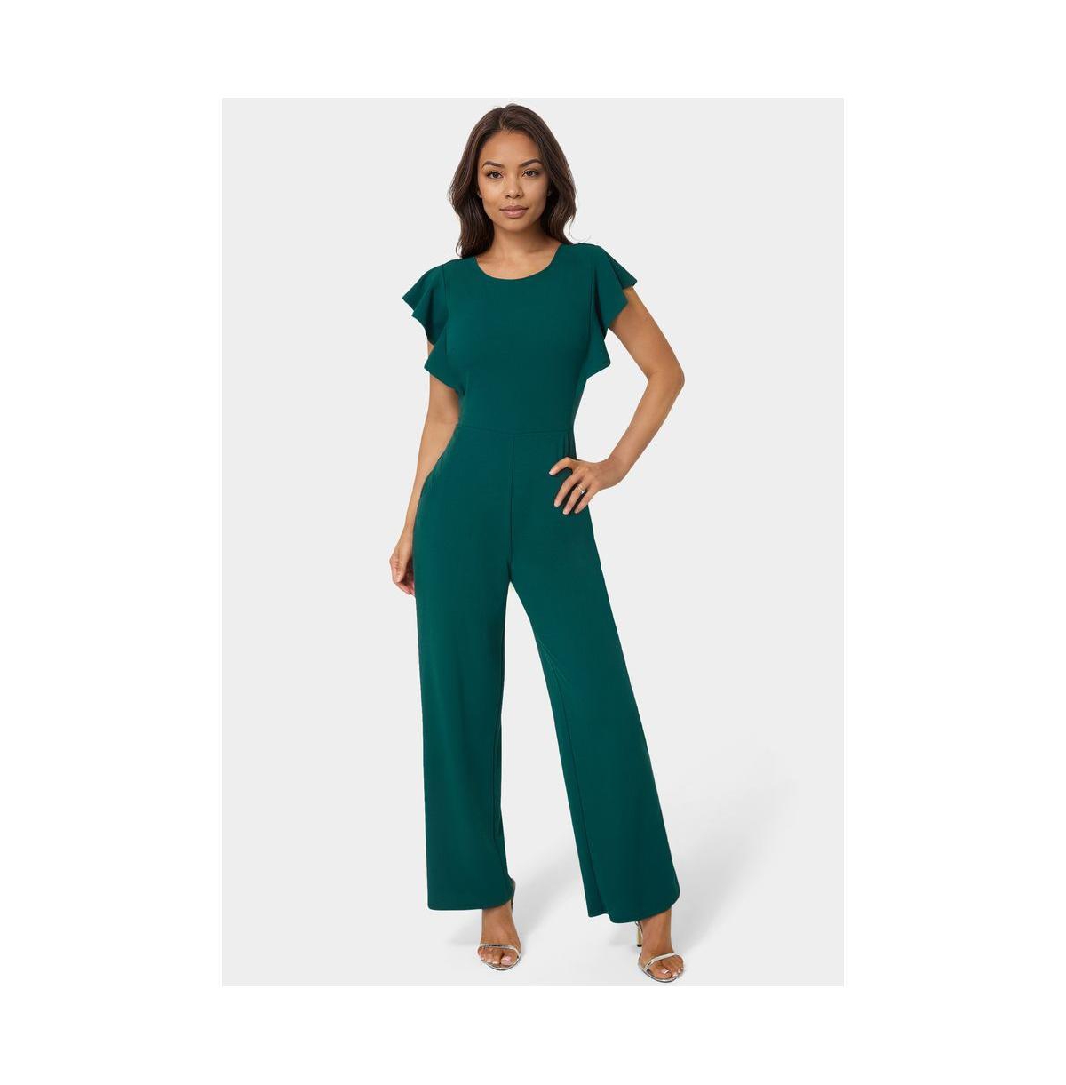 Click here for Bebe Womens Scuba Crepe Jumpsuit With Ruffle Sleev... prices