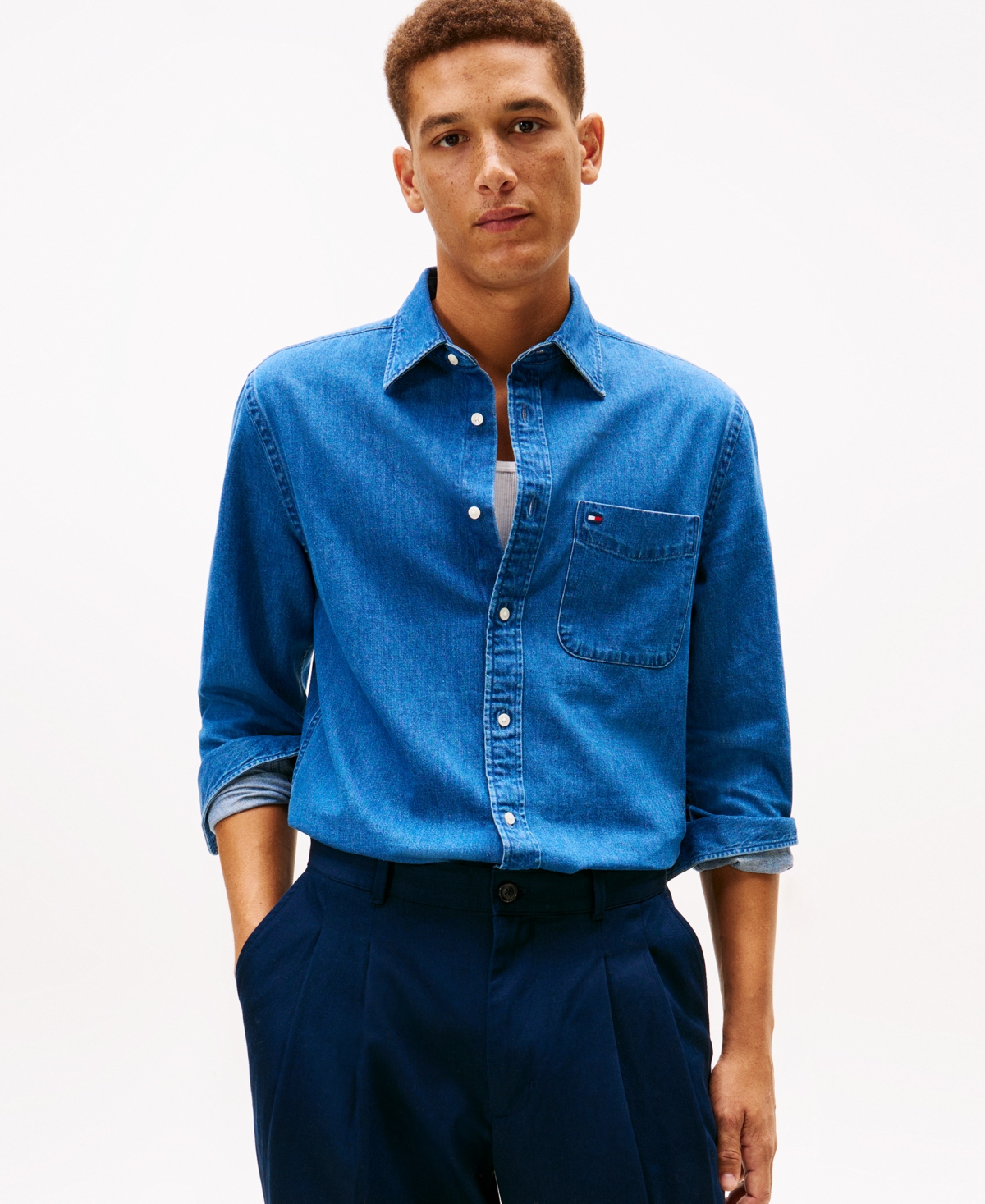 Click here for Tommy Hilfiger Mens Denim Long-Sleeve Shirt - Mid... prices